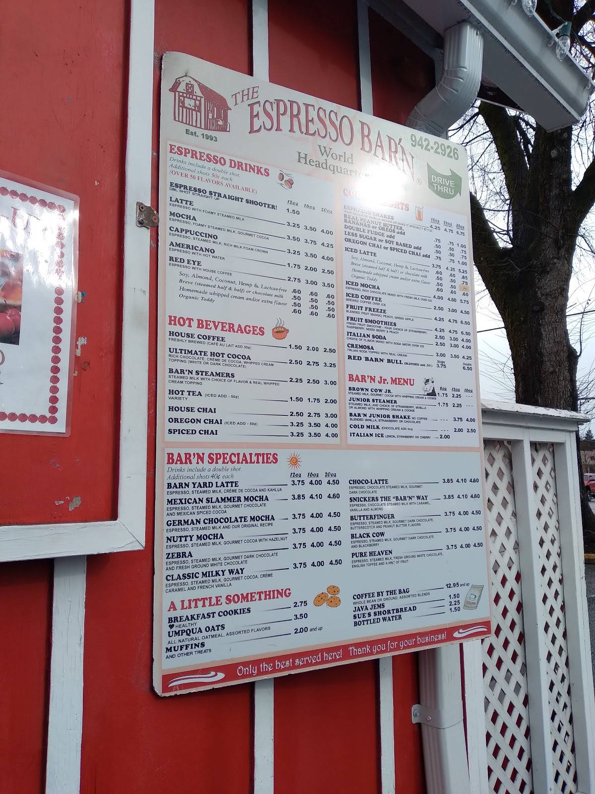 Menu at Espresso Barn, Cottage Grove