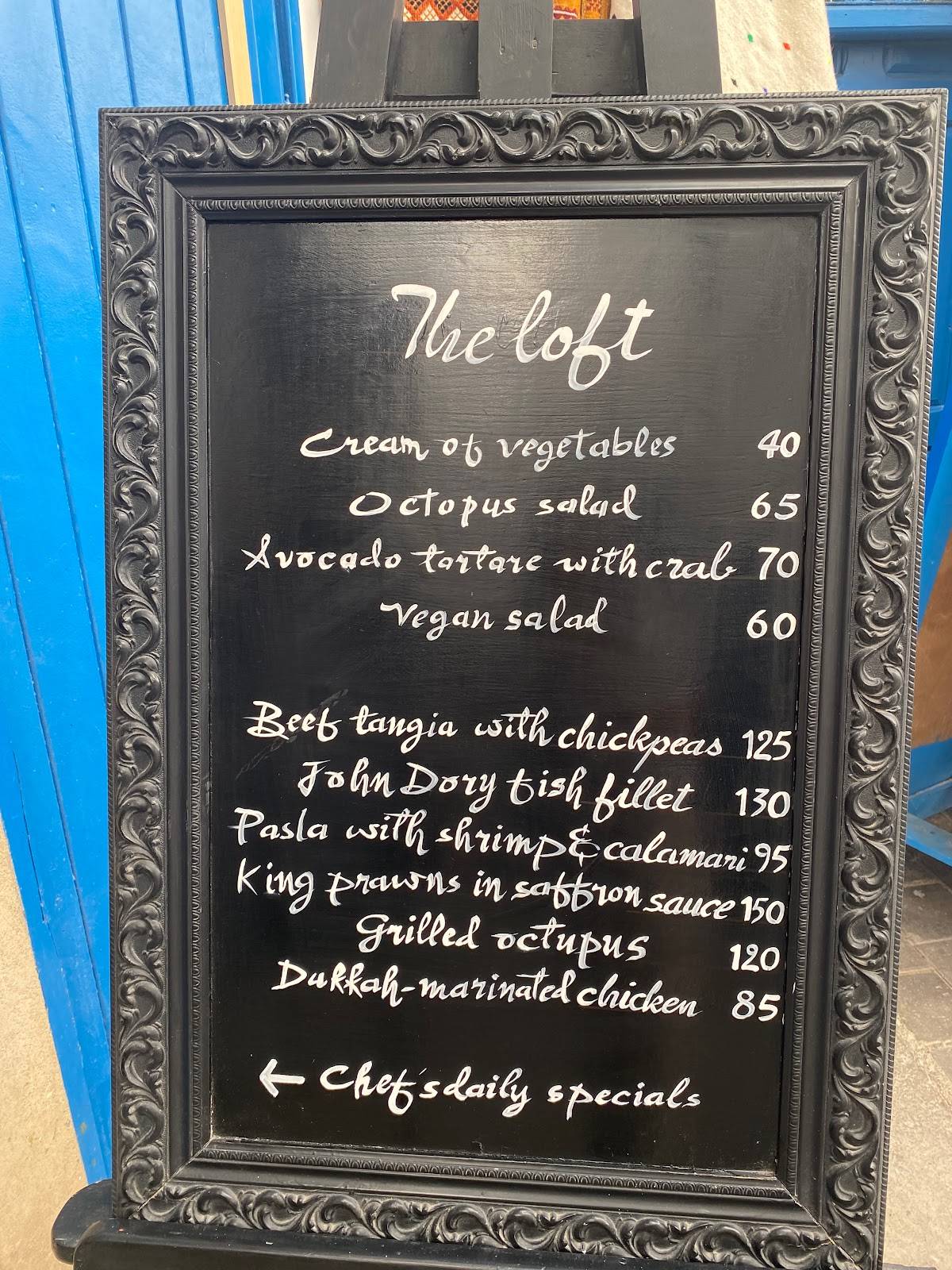 Menu au The Loft restaurant, Essaouira