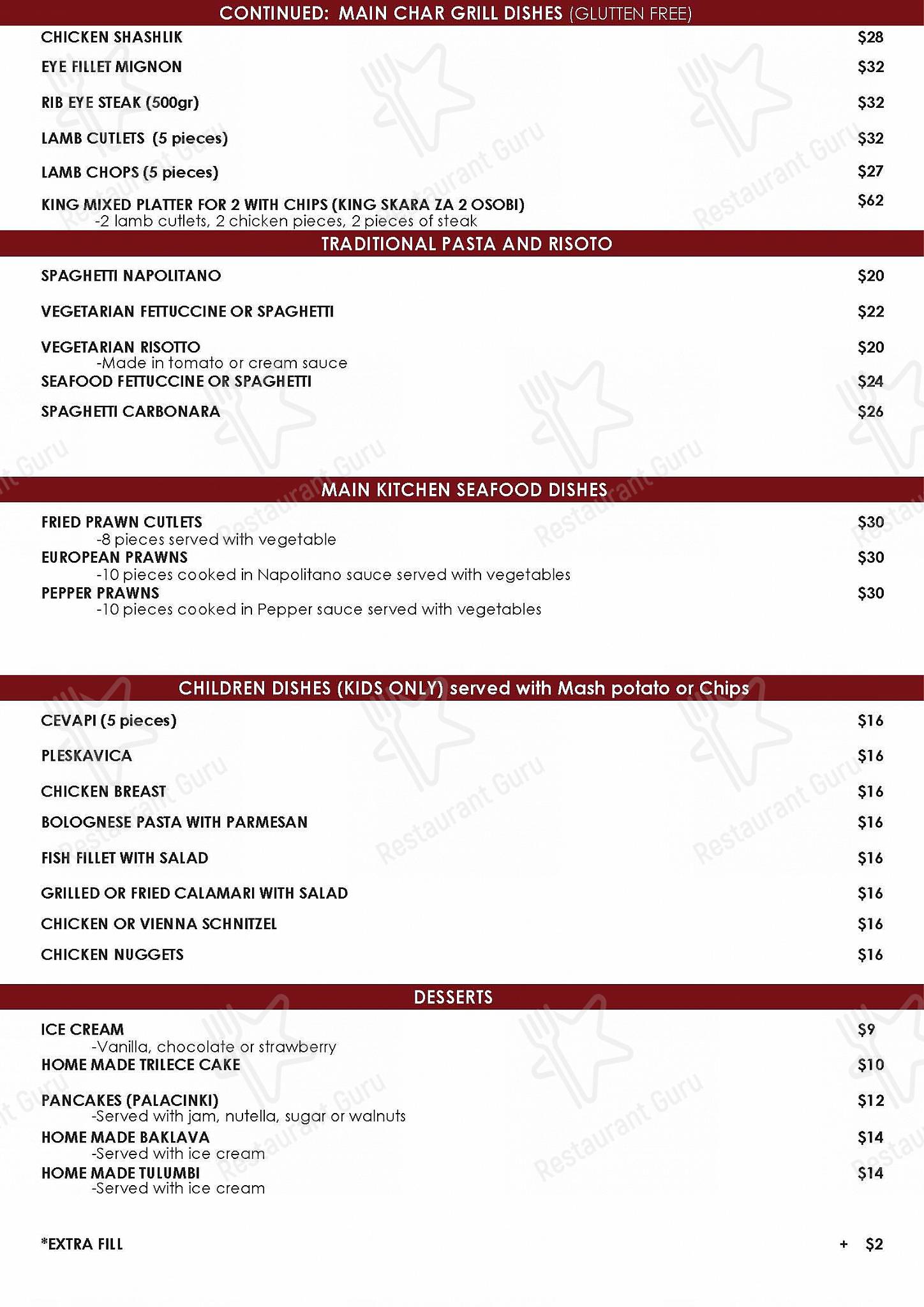 Menu at Europe Grill restaurant, Newtown