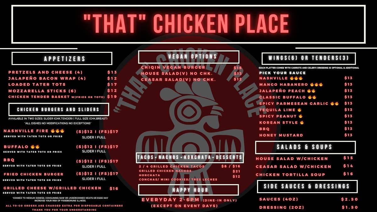 Menu at That Chicken Place pub & bar, Everett