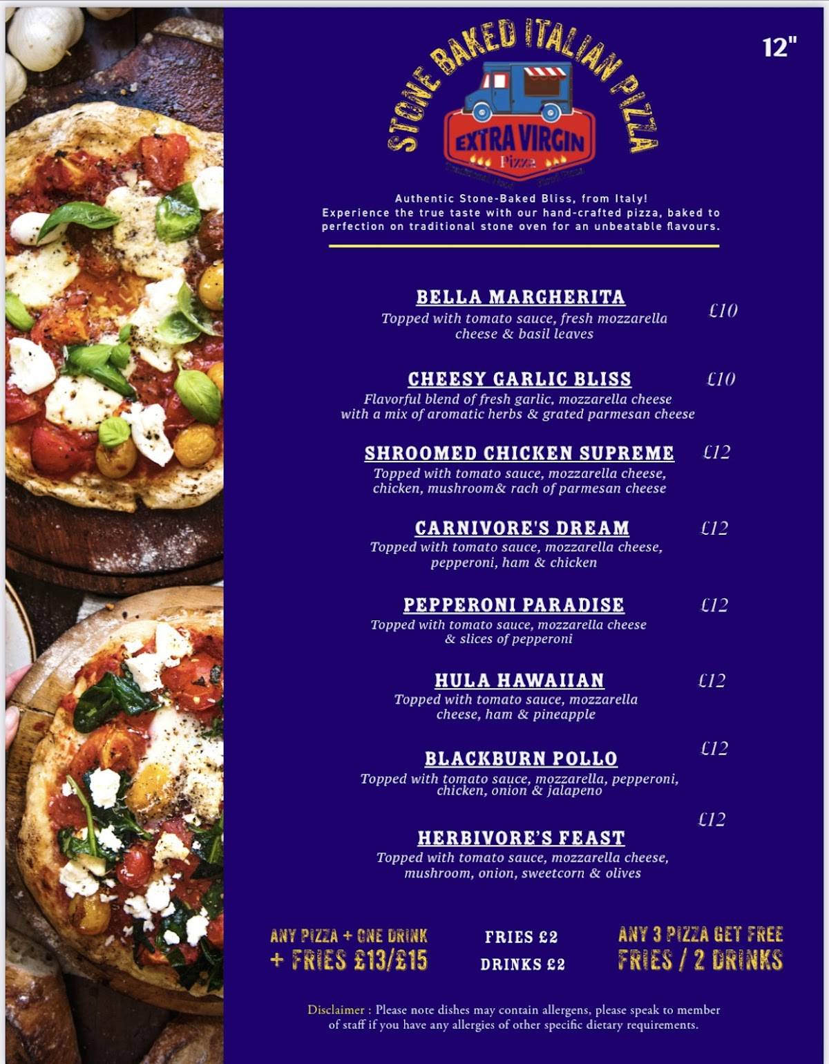Menu at Extra Virgin Pizza - Authentic Wood Fired pizzeria, Blackburn