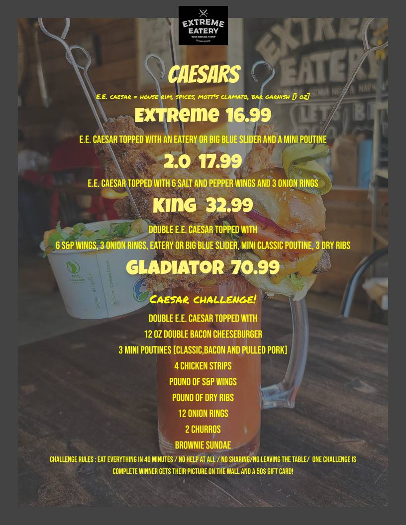 Menu at Extreme Eatery restaurant, Parksville
