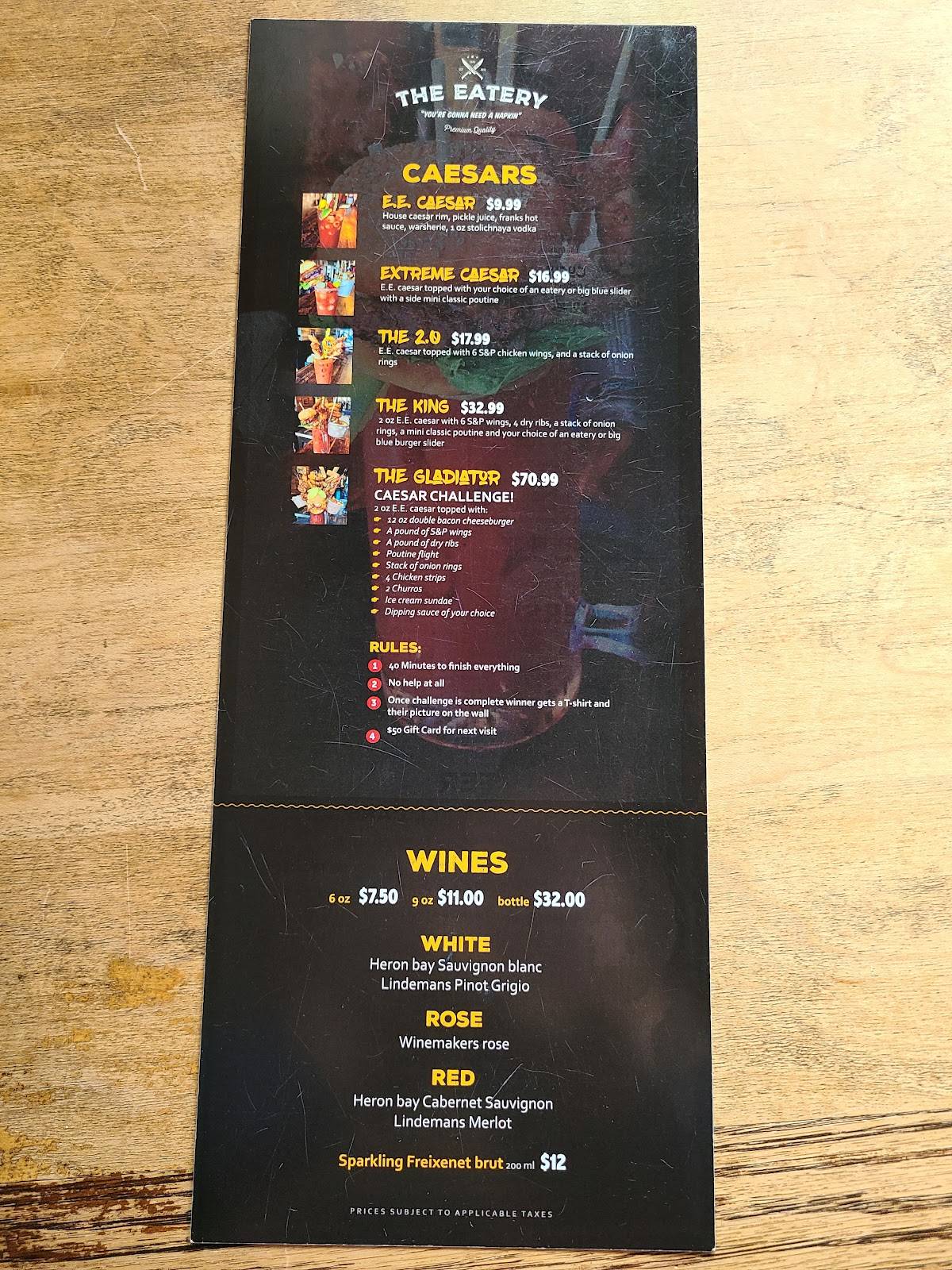 Menu at Extreme Eatery restaurant, Parksville