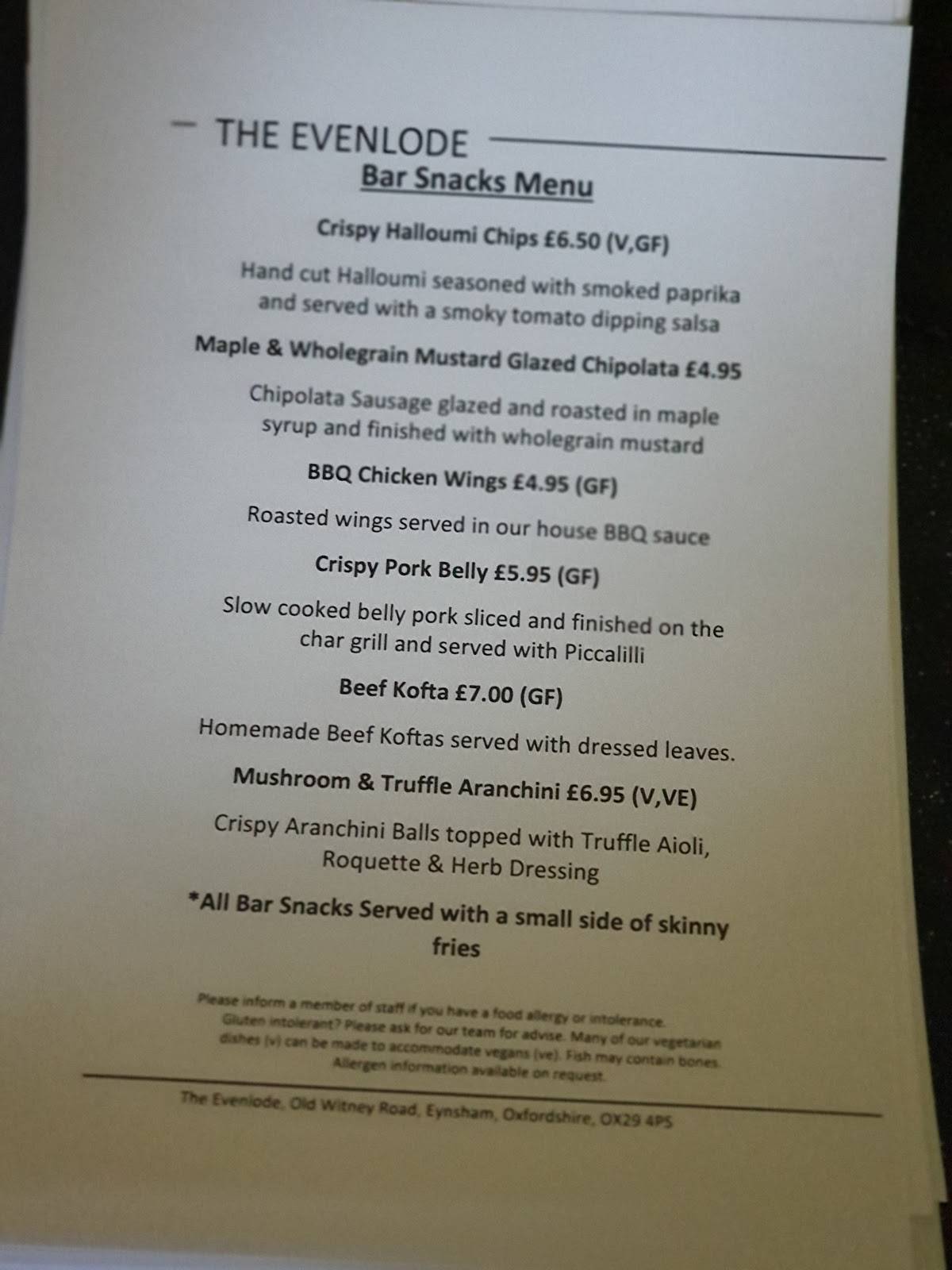 Menu at The Evenlode pub & bar, North Leigh