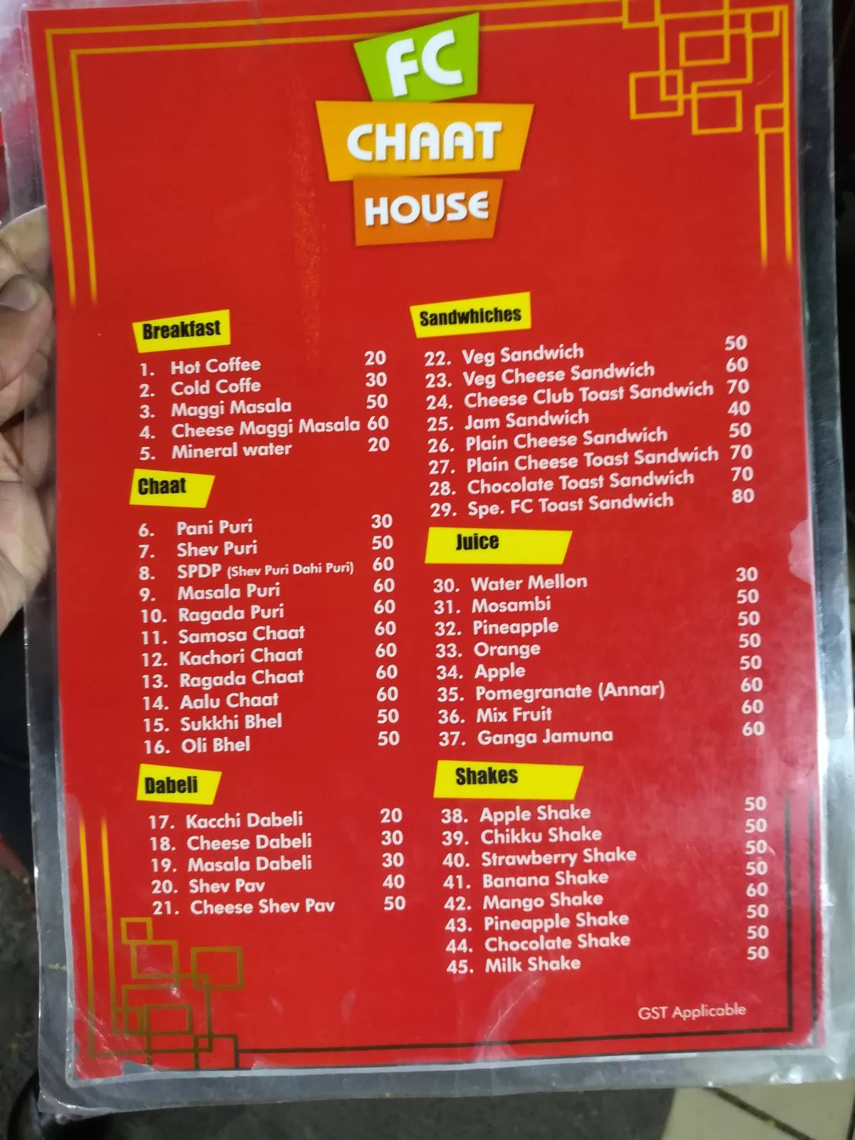 Menu at FC CHAT HOUSE, Pune