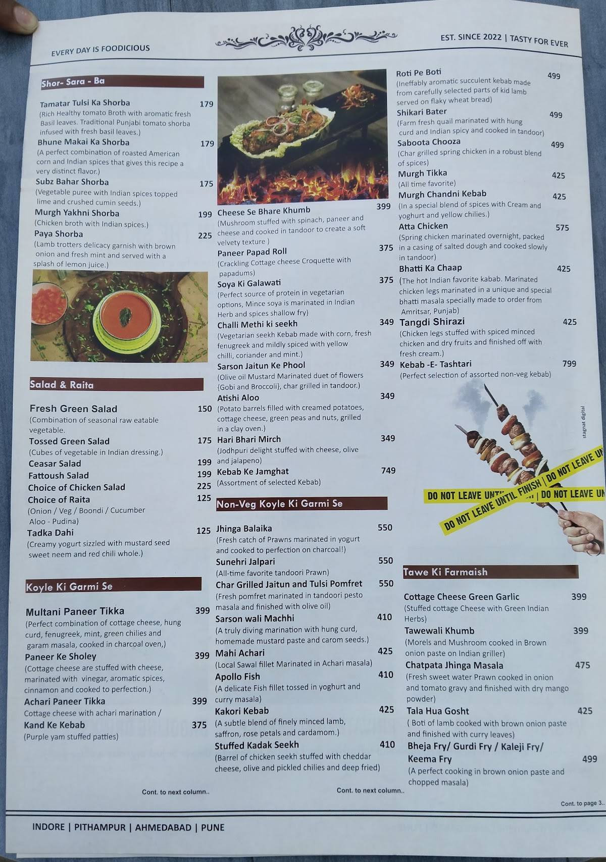 Menu at FLAME BY FIRE & SMOKE, Indore