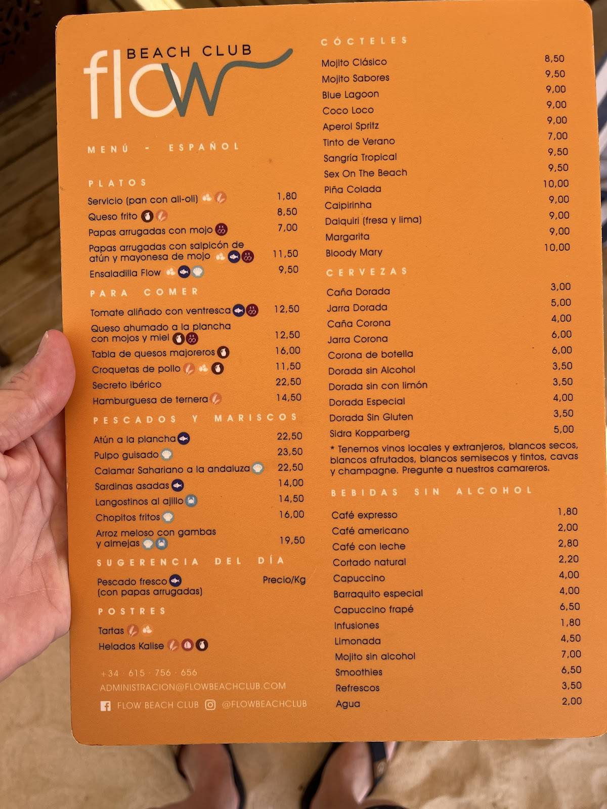 Menu at FLOW BEACH CLUB, Corralejo