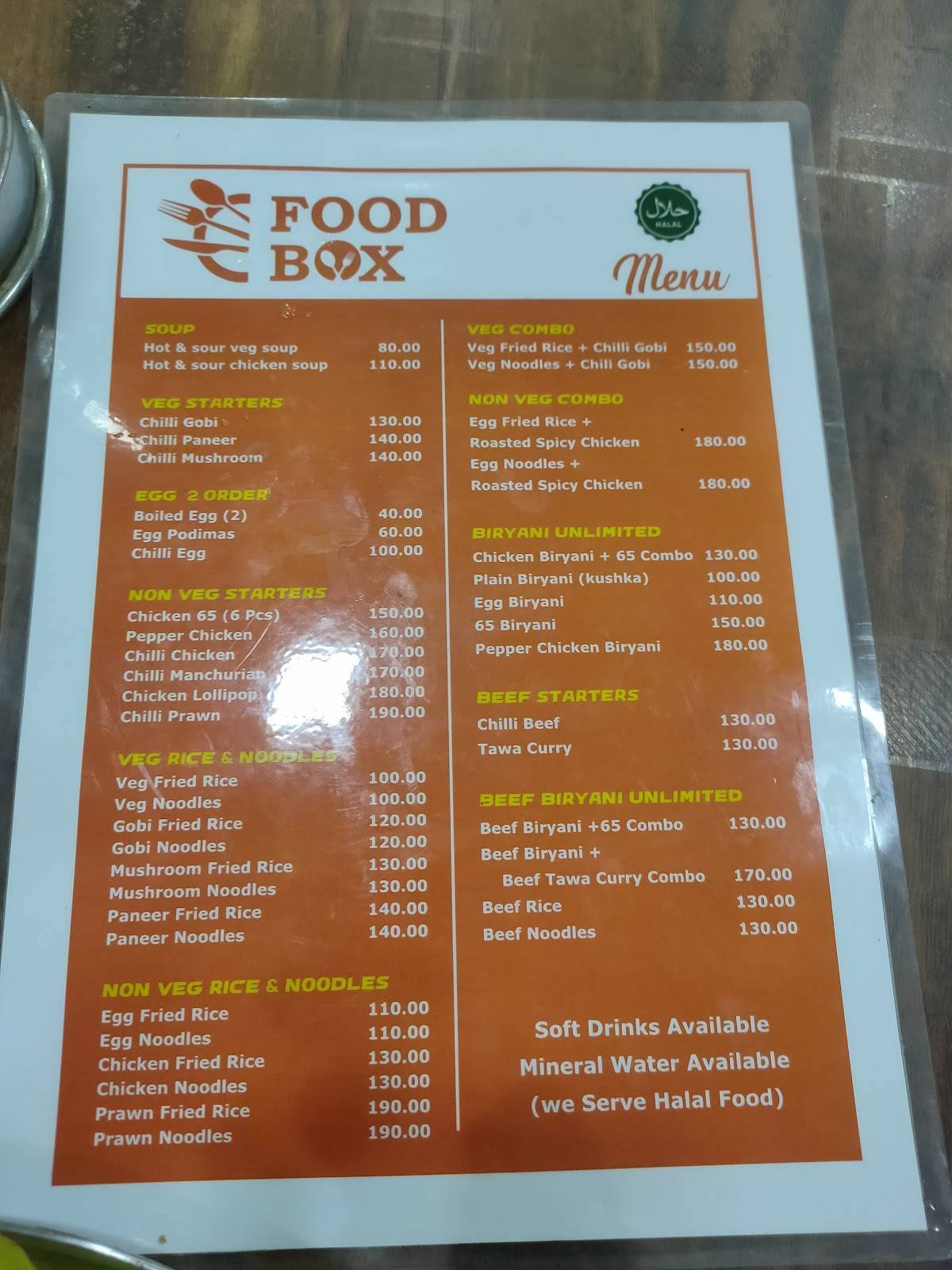 Menu at FOOD BOX, Chennai, 2