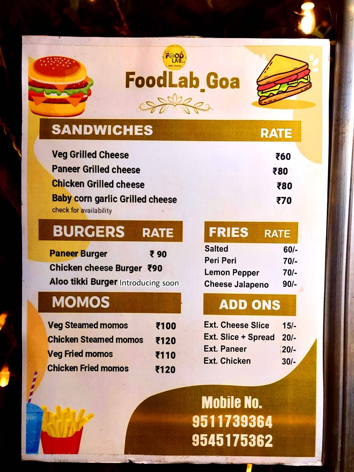 Menu at FOOD LAB GOA, Ponda