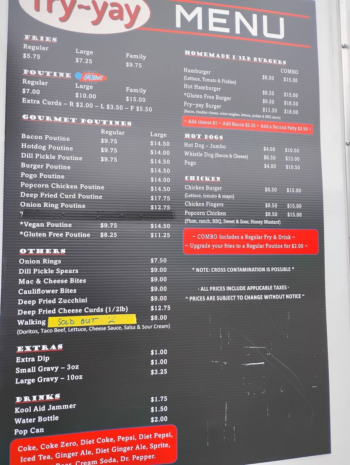 Menu at FRY~YAY CHIP WAGON restaurant, Ottawa