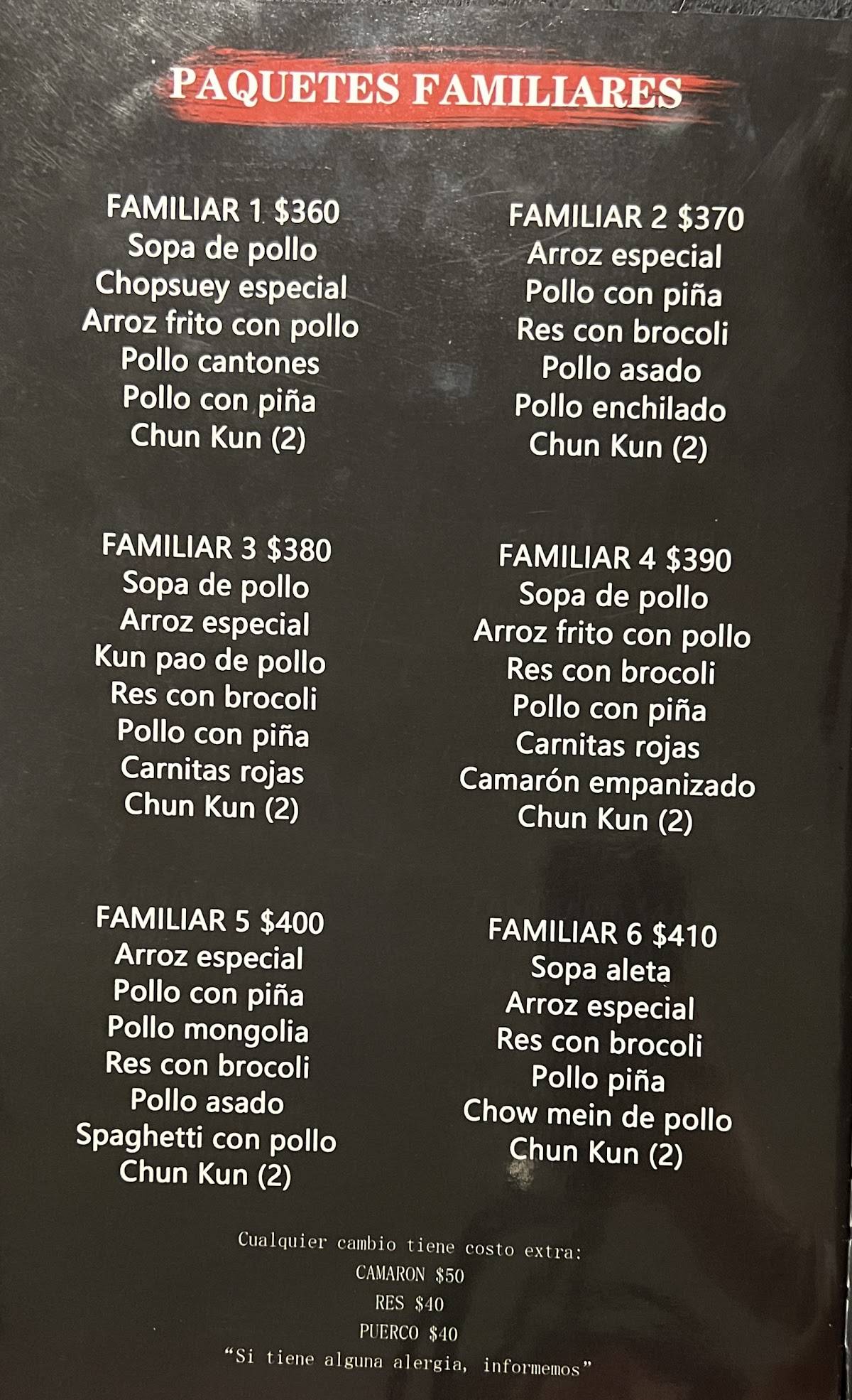 Menu at FU CHENG Restaurante Chino, Cabo San Lucas