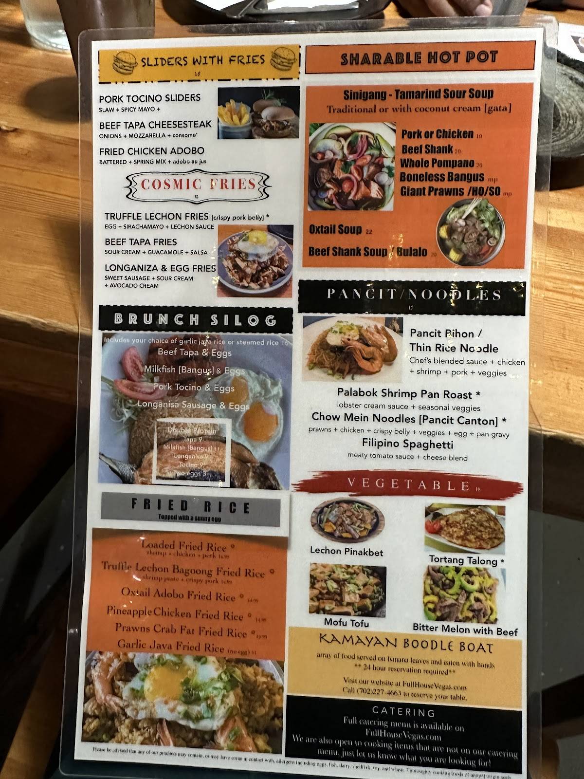 Carta de FULL HOUSE BBQ, Las Vegas