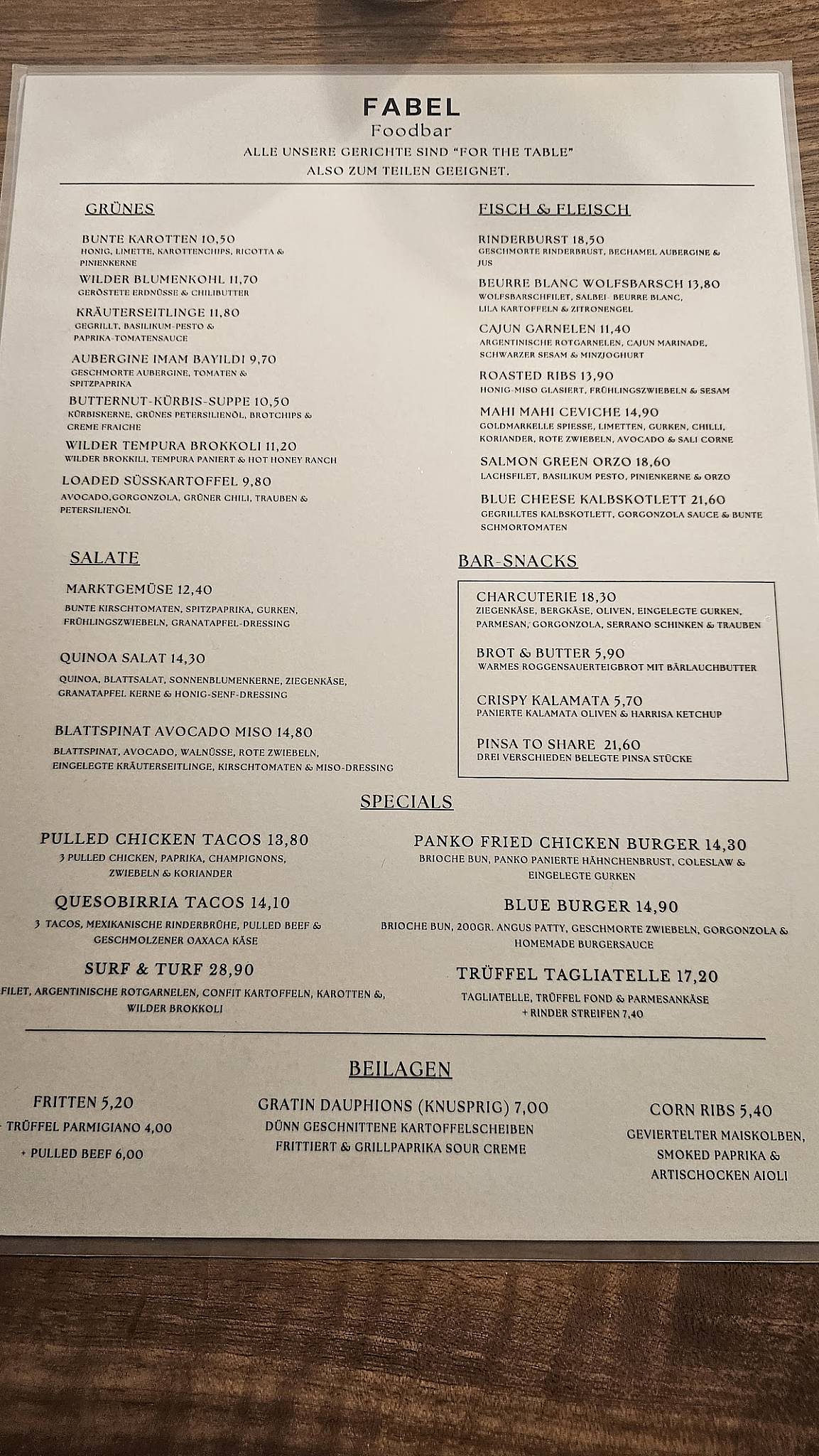 Speisekarte von Fabel Foodbar, Bielefeld