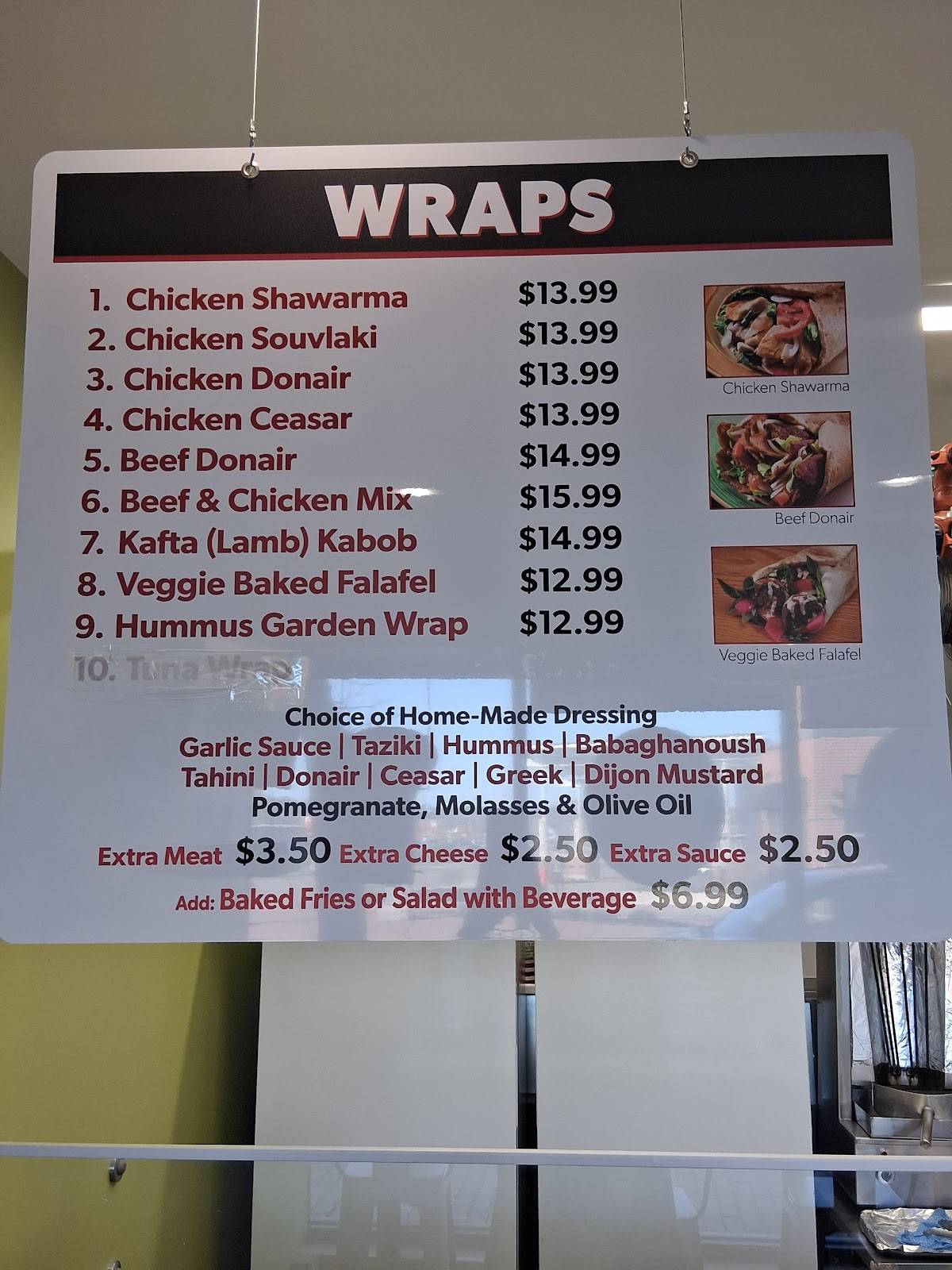 Menu at Fahda's Pita Wrap restaurant, Moncton