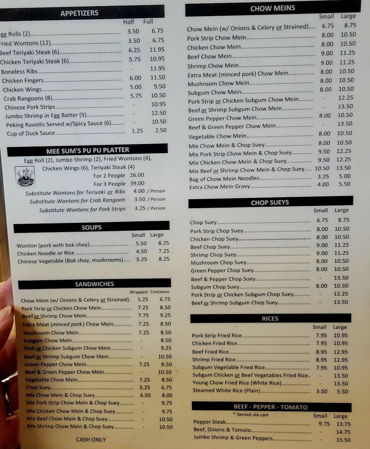 Menu at Mee Sum Restaurant, Fall River