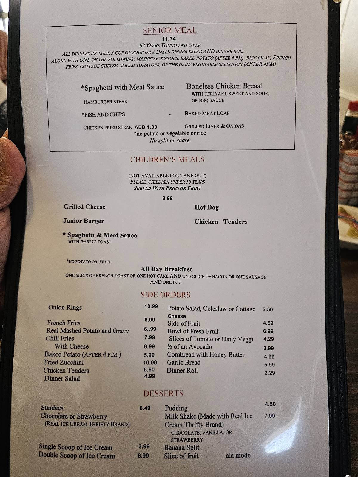 Menu at Fallbrook Cafe, Fallbrook, 739 E Mission Rd