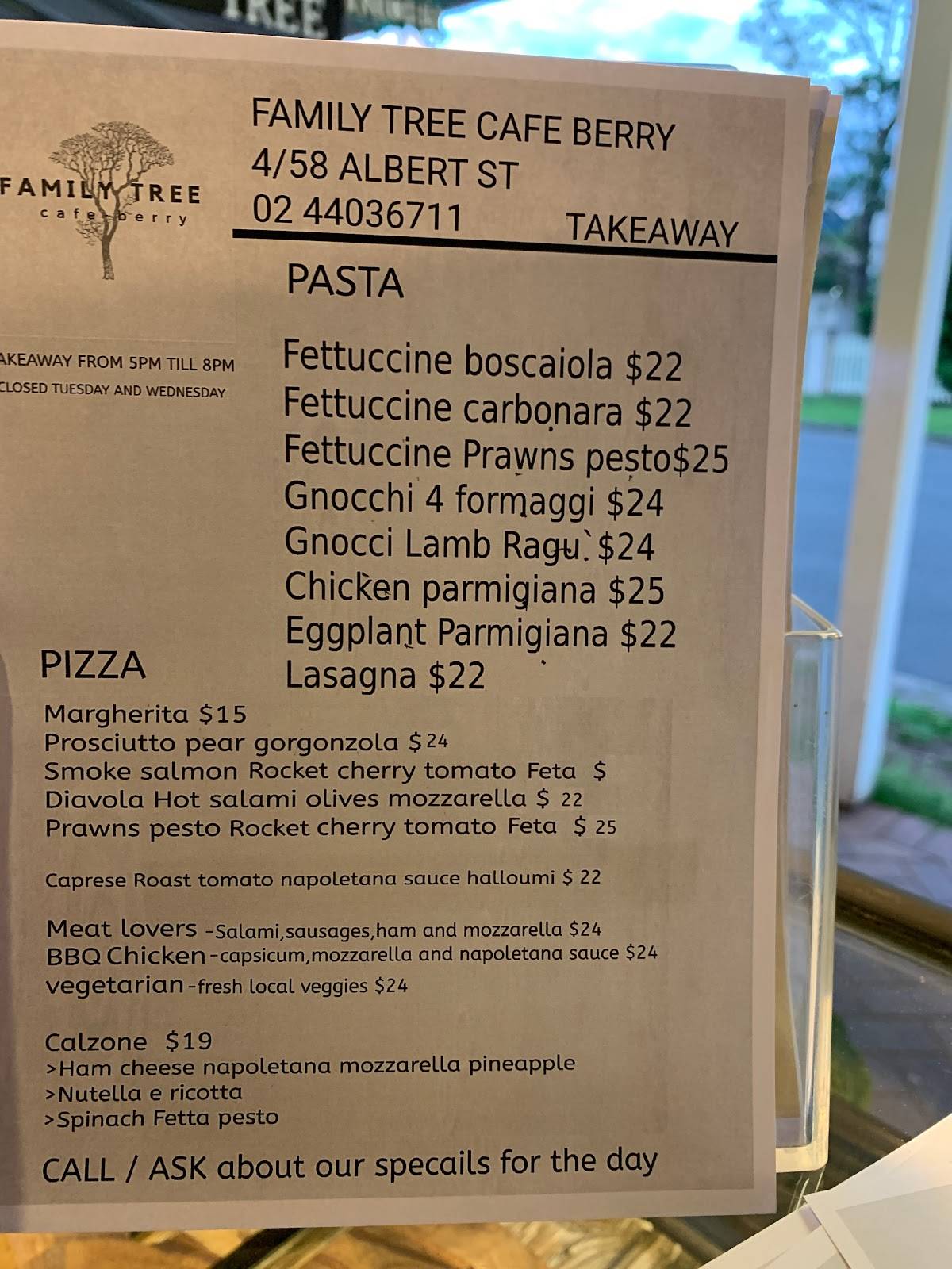 Menu at Family Tree Cafe & Restaurant, Berry