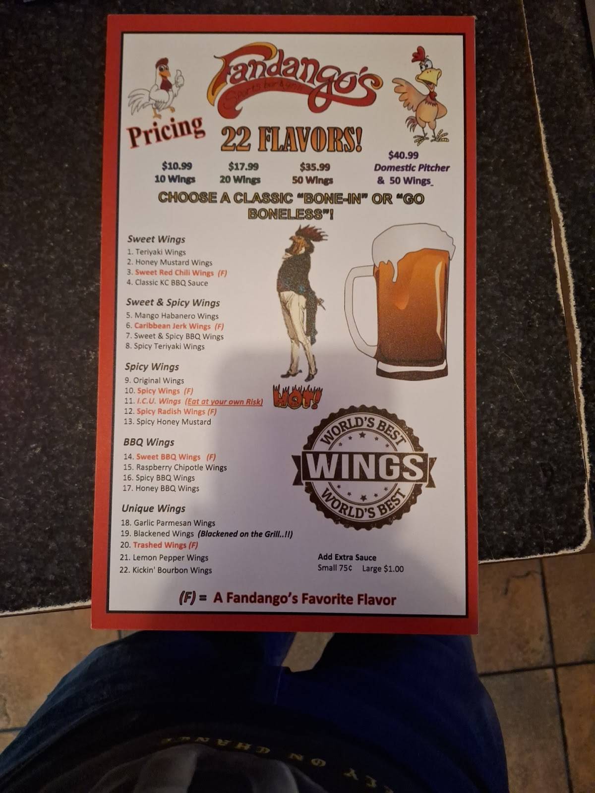 Menu at Fandango's Sports Bar & Grill, Kirkwood