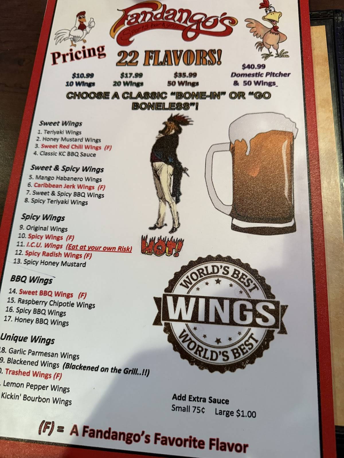 Menu at Fandango's Sports Bar & Grill, Kirkwood