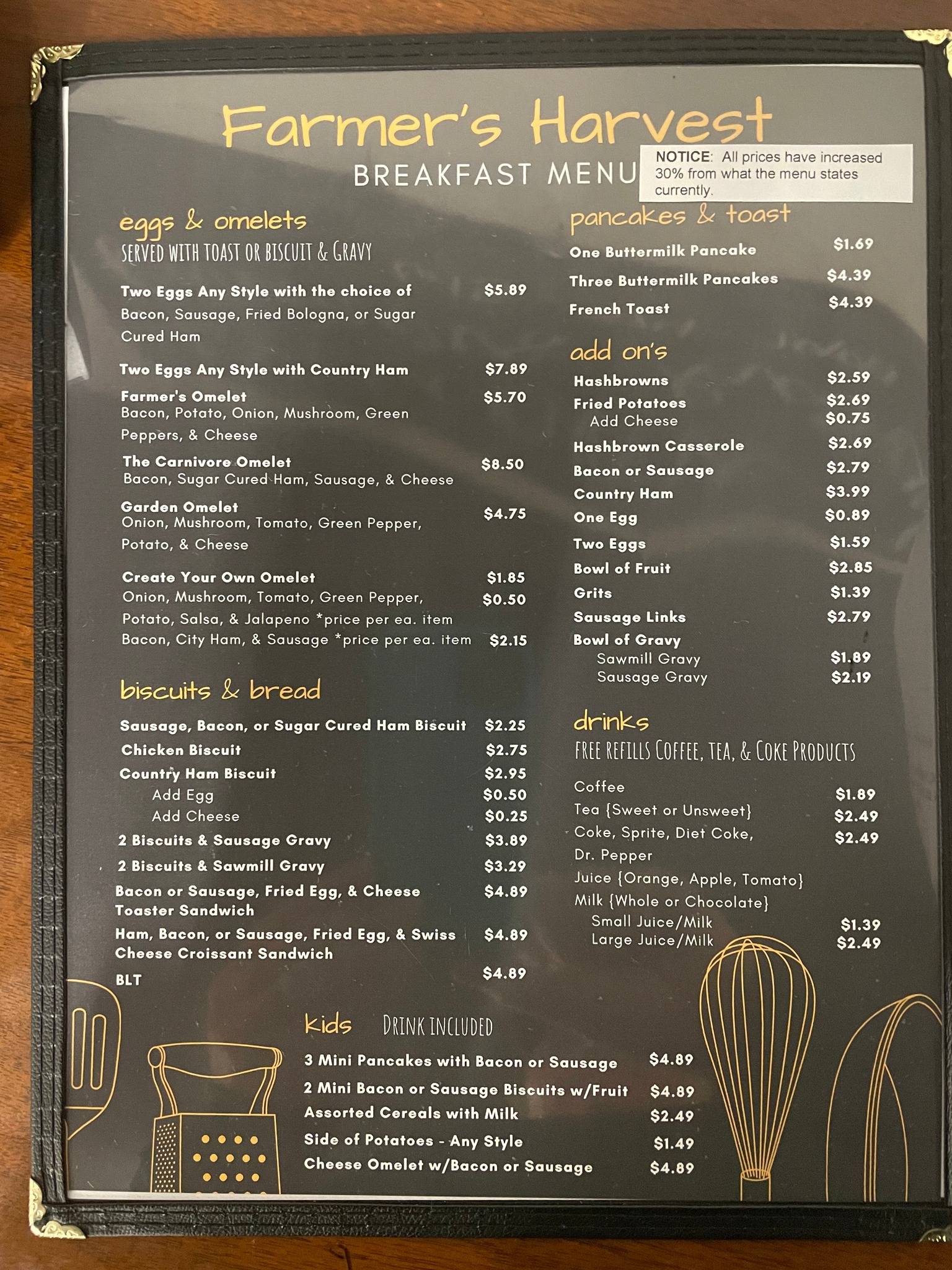 Menu at Farmers Market / Farmers Harvest restaurant, Hartsville