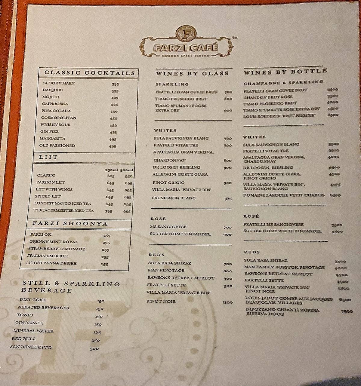 Menu at Farzi Cafe, Mumbai, Unit no- 2