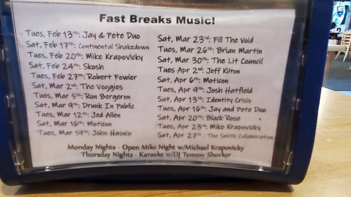 Menu at Fast Breaks Restaurant, Lewiston