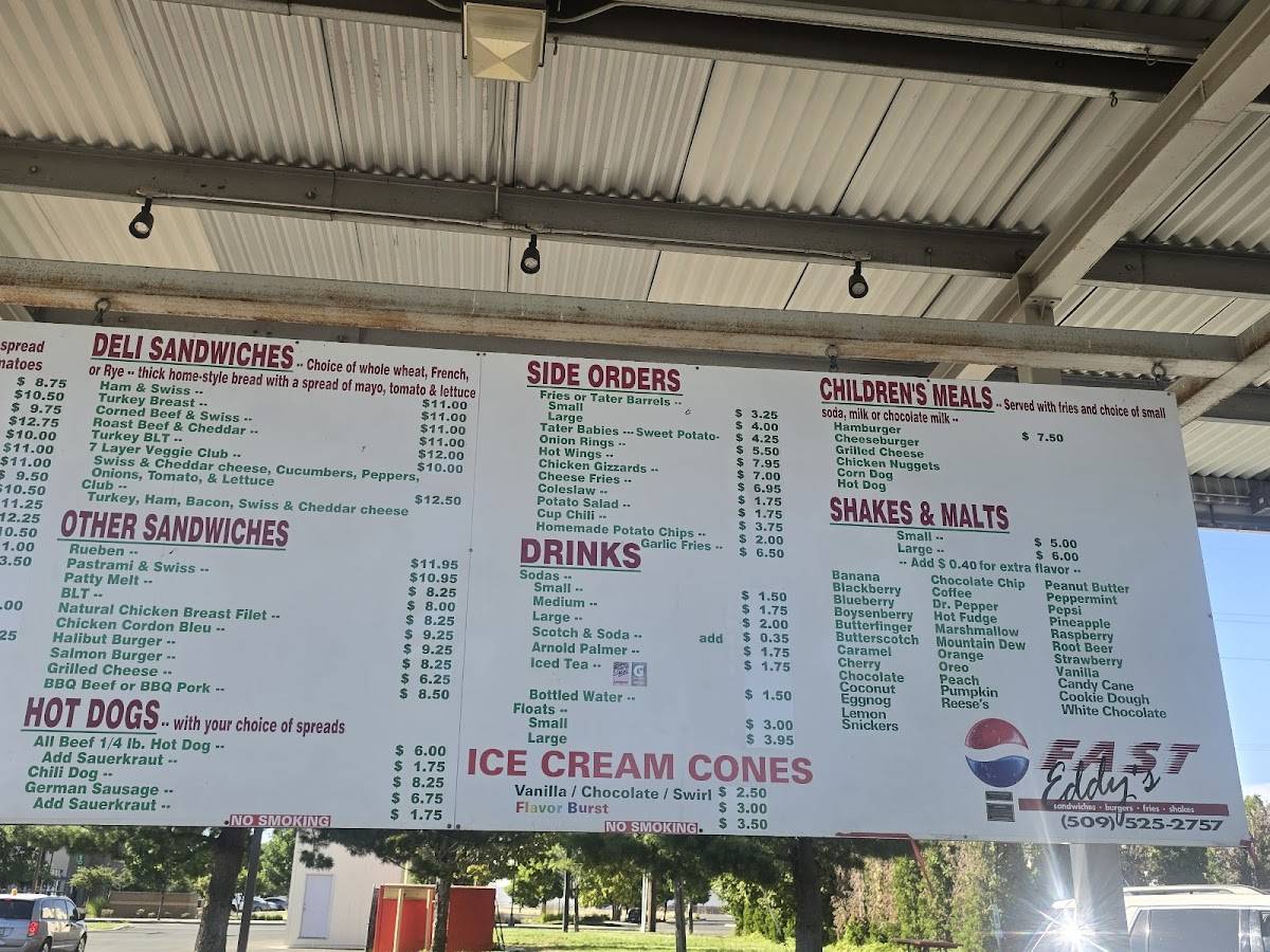 Menu at Fast Eddy's restaurant, Walla Walla