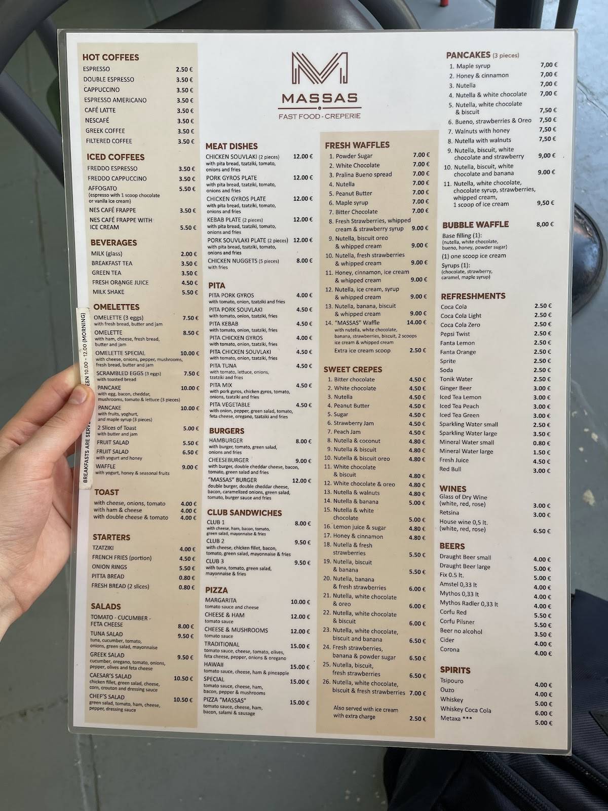 Menu at Fast Food Creperie Massa, Agios Gordios