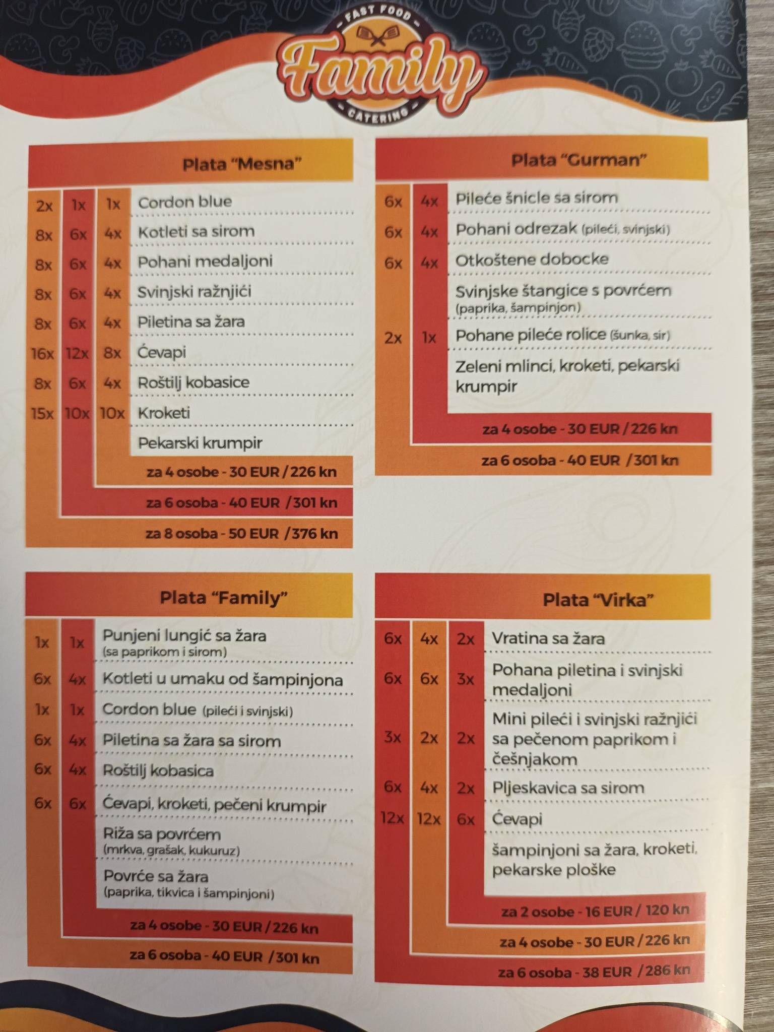 Menu at Fast Food i catering Family, Virovitica