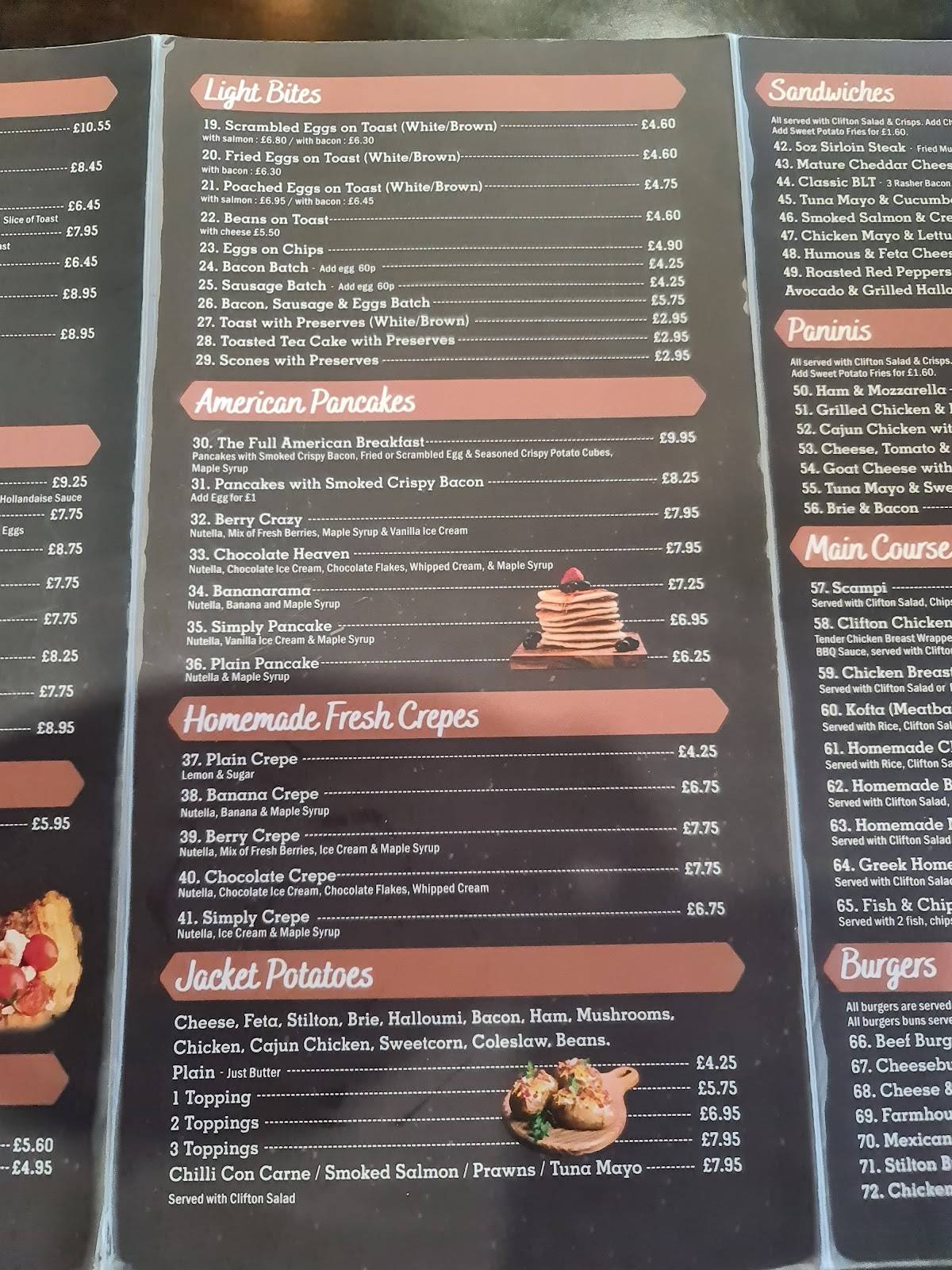 Menu at Clifton Cafe, Rugby, 33 Clifton Rd