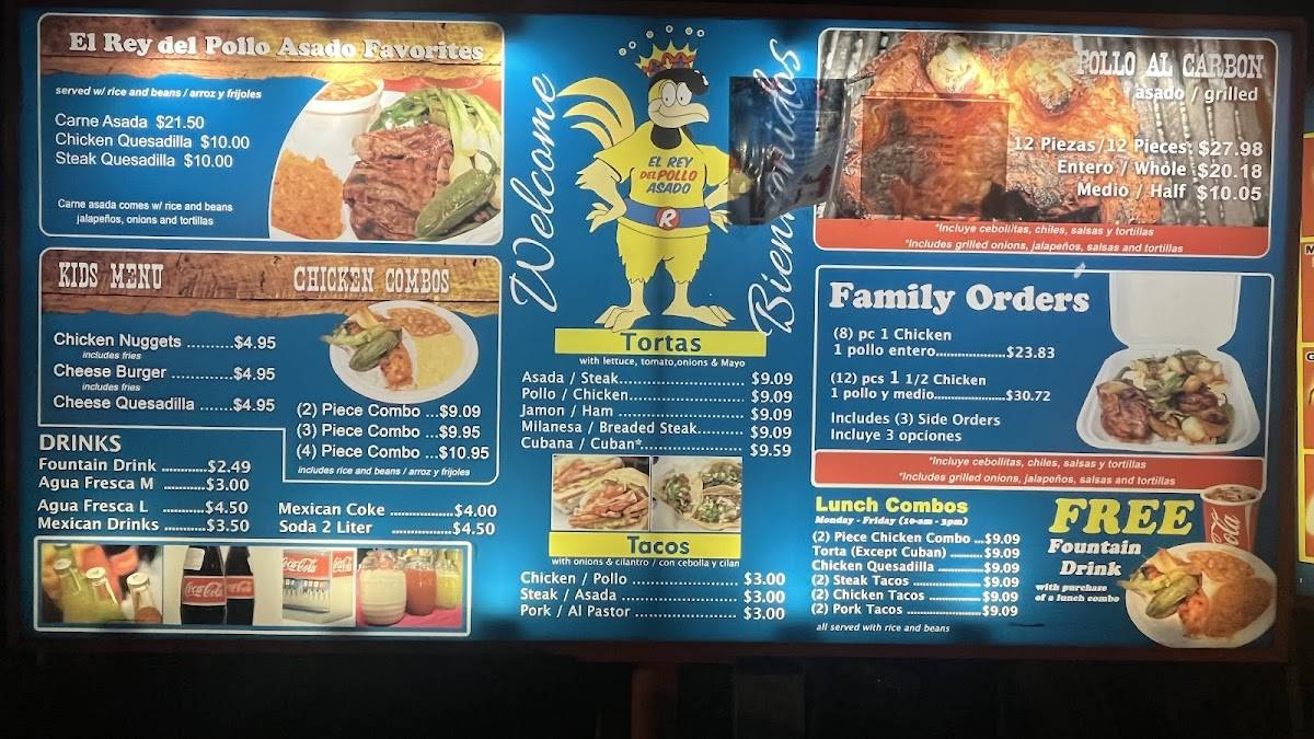 Menu at El Rey Del Pollo Asado fast food, Waukegan