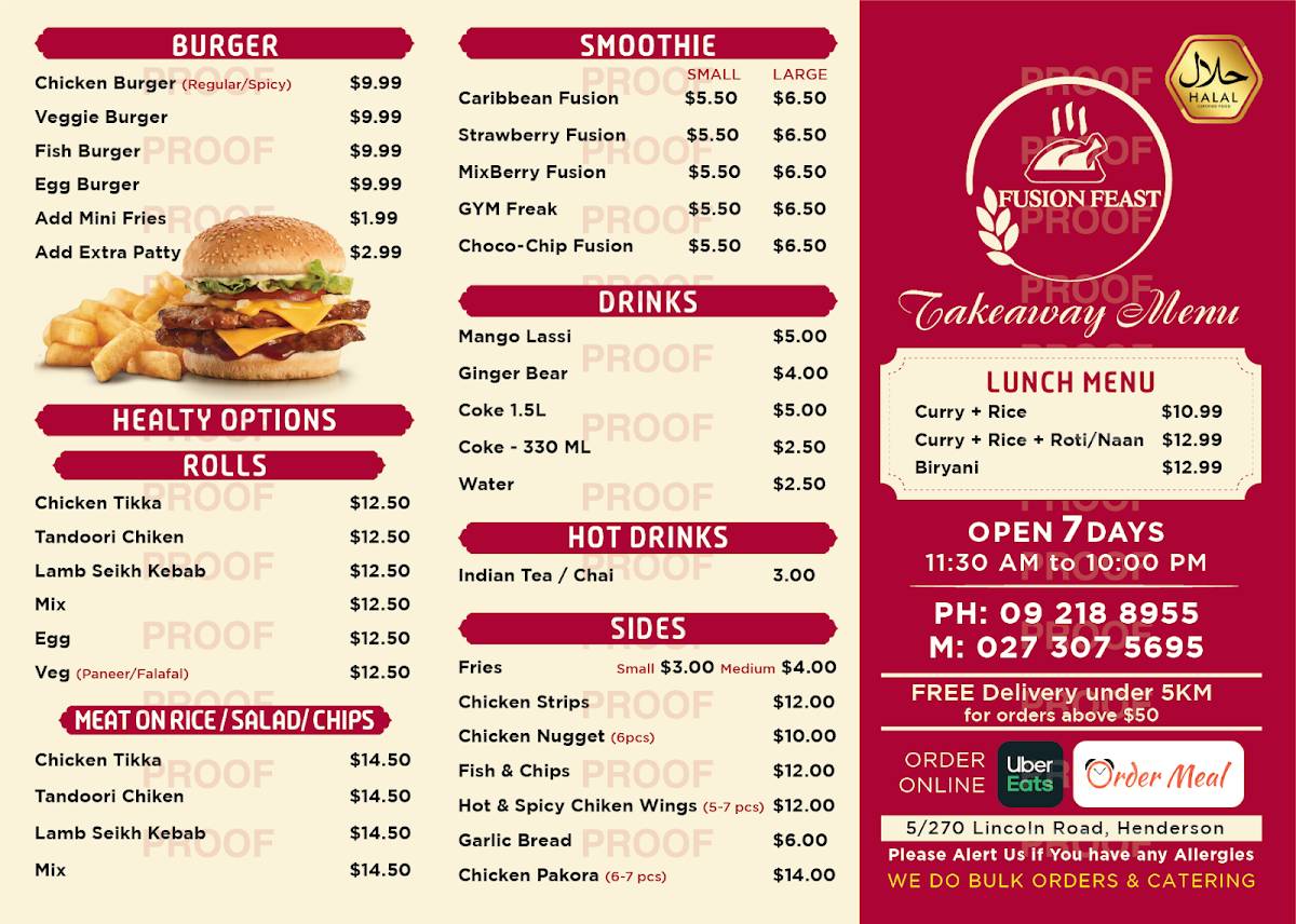 Carta del restaurante FUSION FEAST Biryani House Halal, Auckland