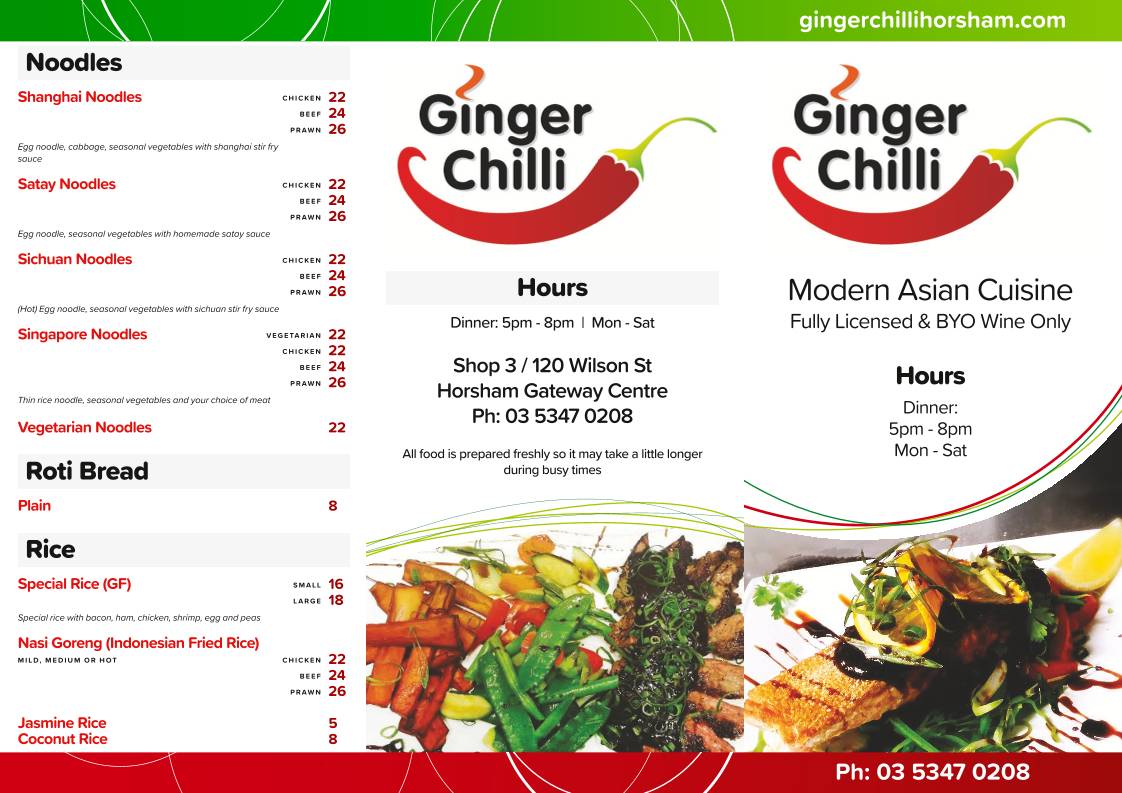 Menu at Ginger Chilli-Modern Asian Cuisine fast food, Horsham