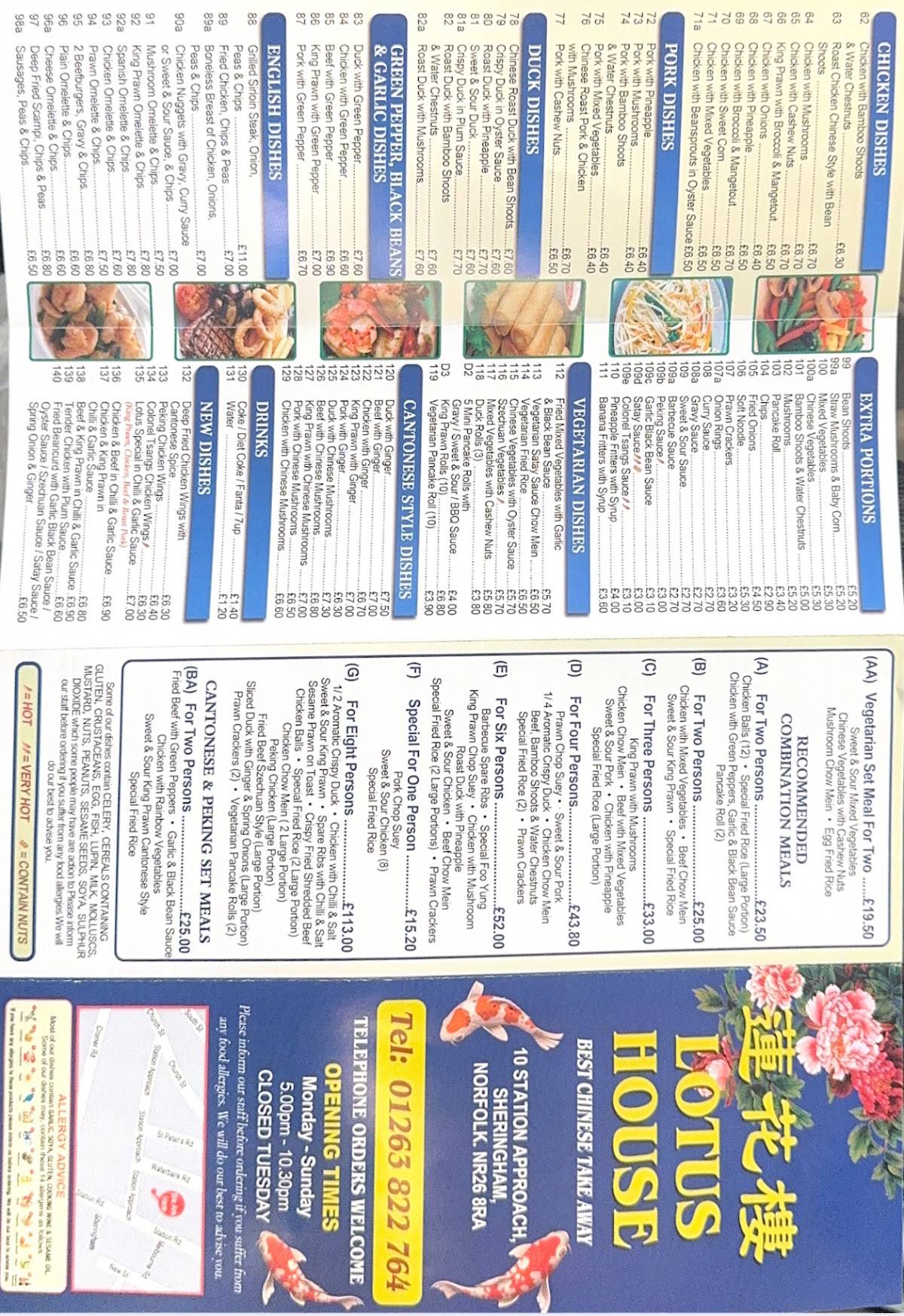 Menu at Lotus House fast food, Sheringham