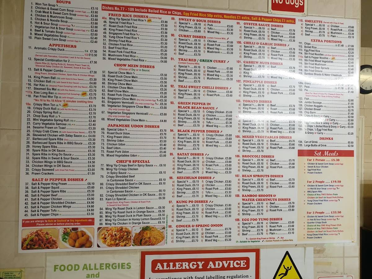 Menu at Ming Yip fast food, Manchester, 36 Roman Rd