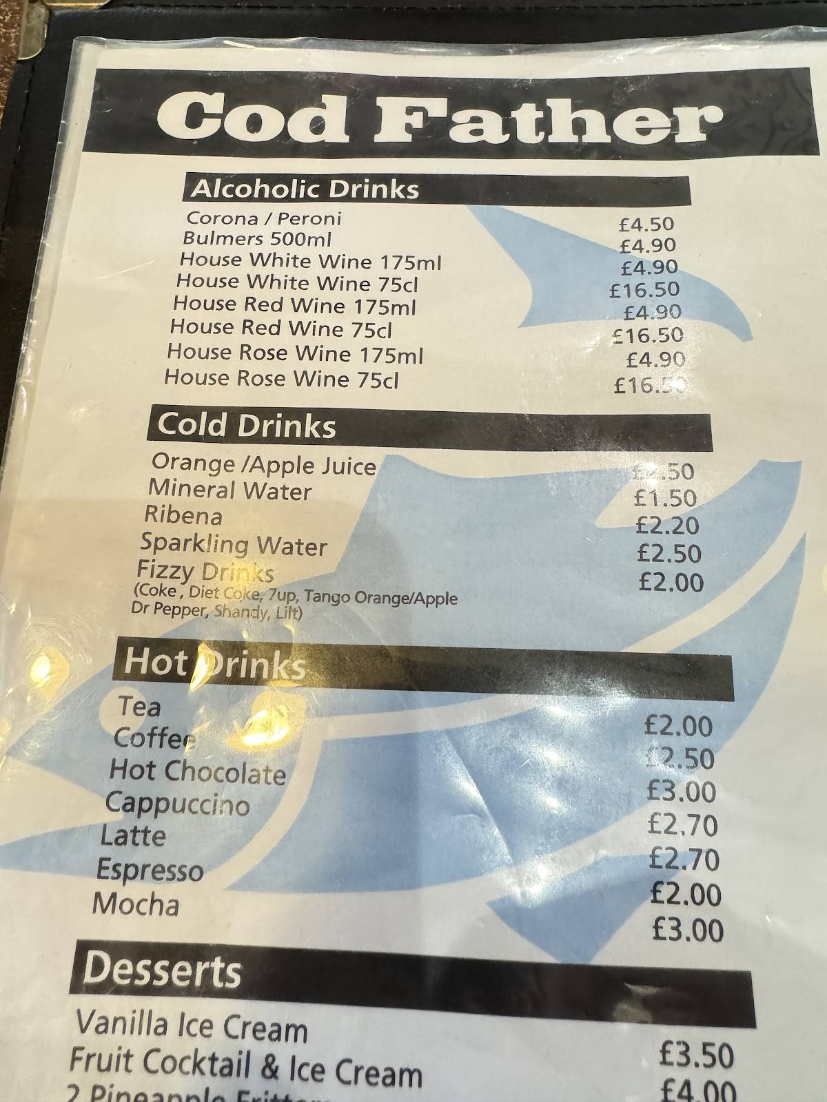 Menu at The Famous Cod Father Fish Bar, Hastings