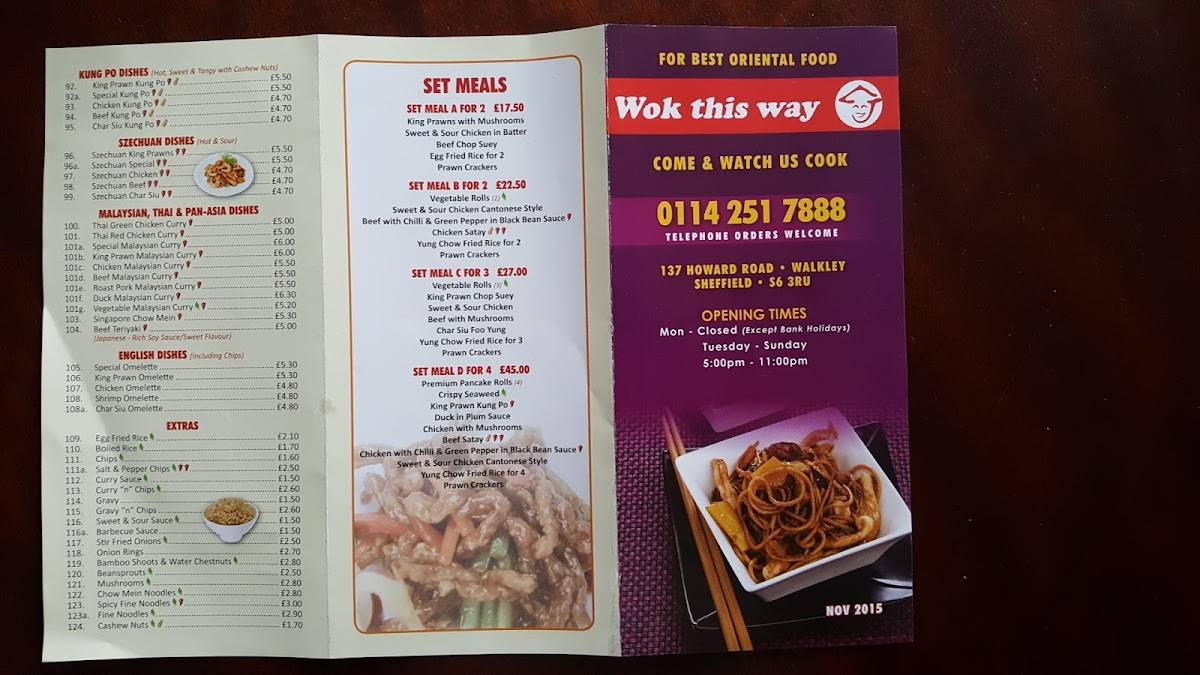 Menu at Wok This Way fast food, Sheffield, 137 Howard Rd