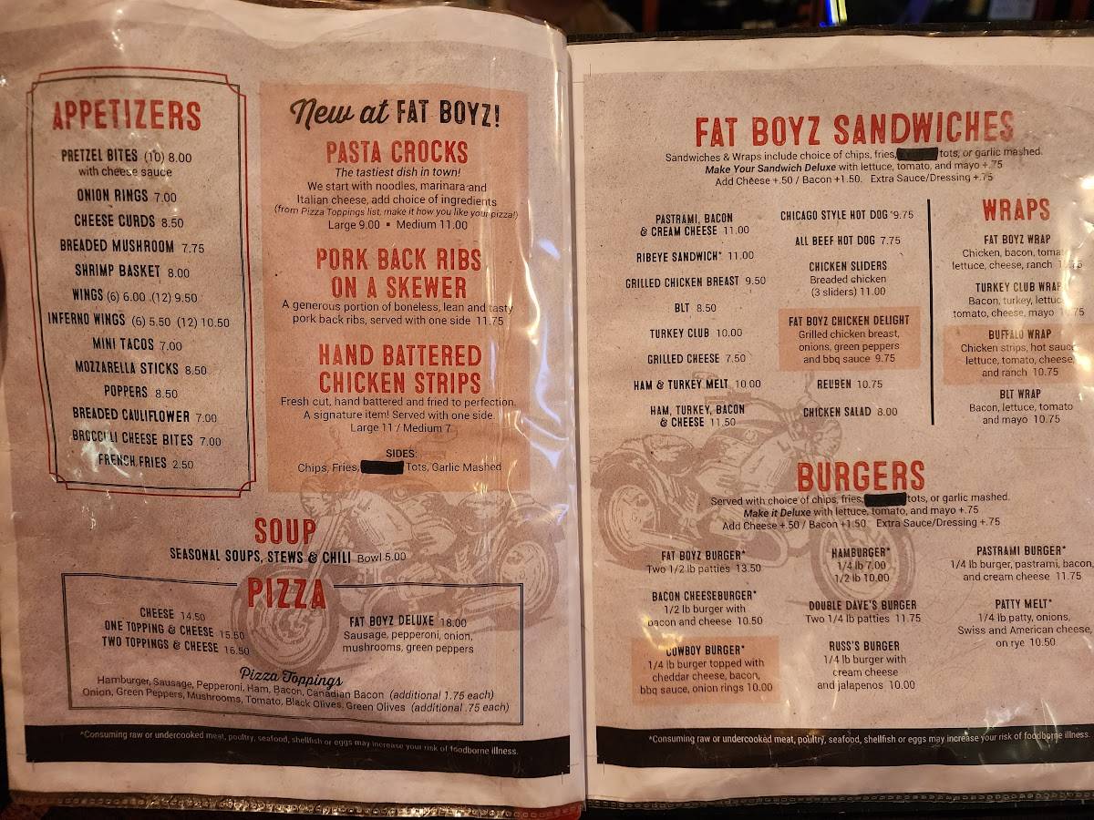Menu at Fat Boyz restaurant, Fort Atkinson