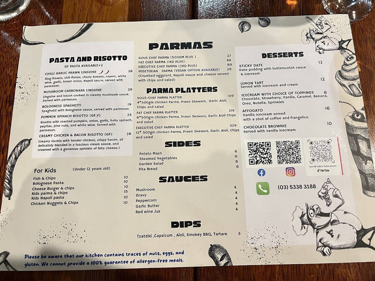 Menu at Fat Chef Ballarat restaurant, Alfredton