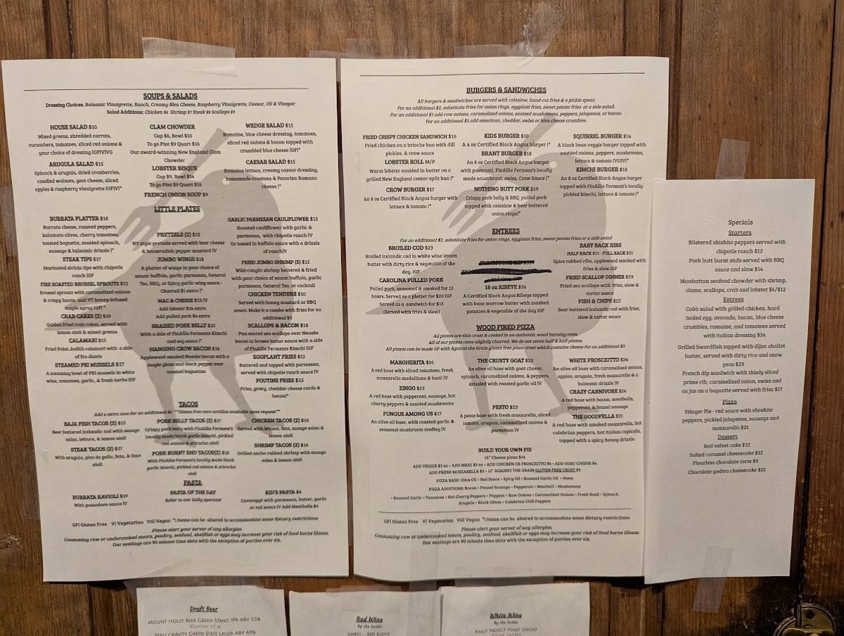 Menu at Fat Crow Restaurant, Newfane