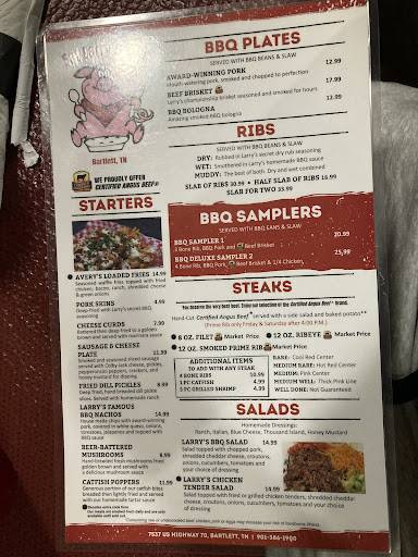 Menu at Fat Larry's BBQ, Bartlett