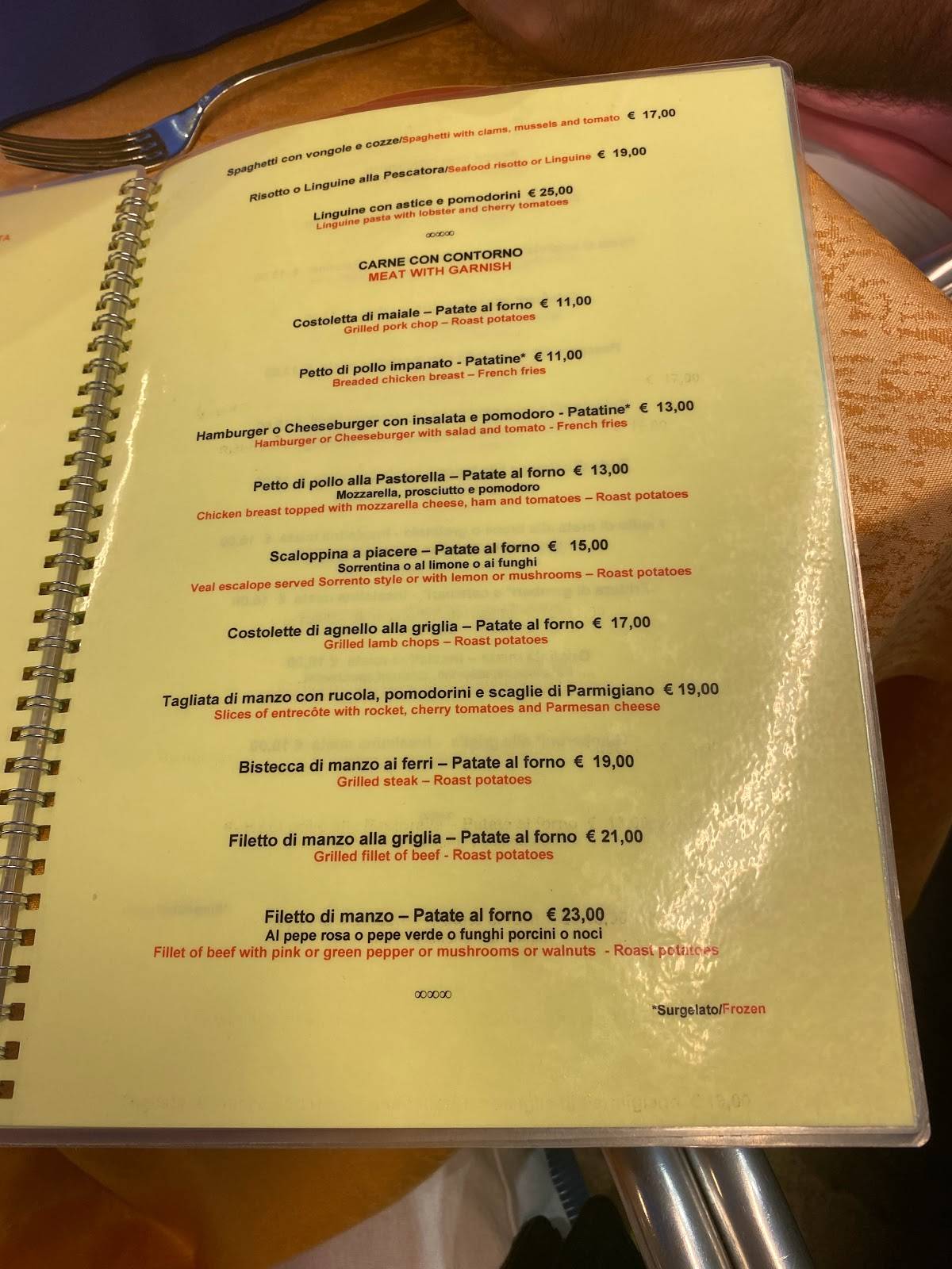 Menu at Fauno Bar, Sorrento
