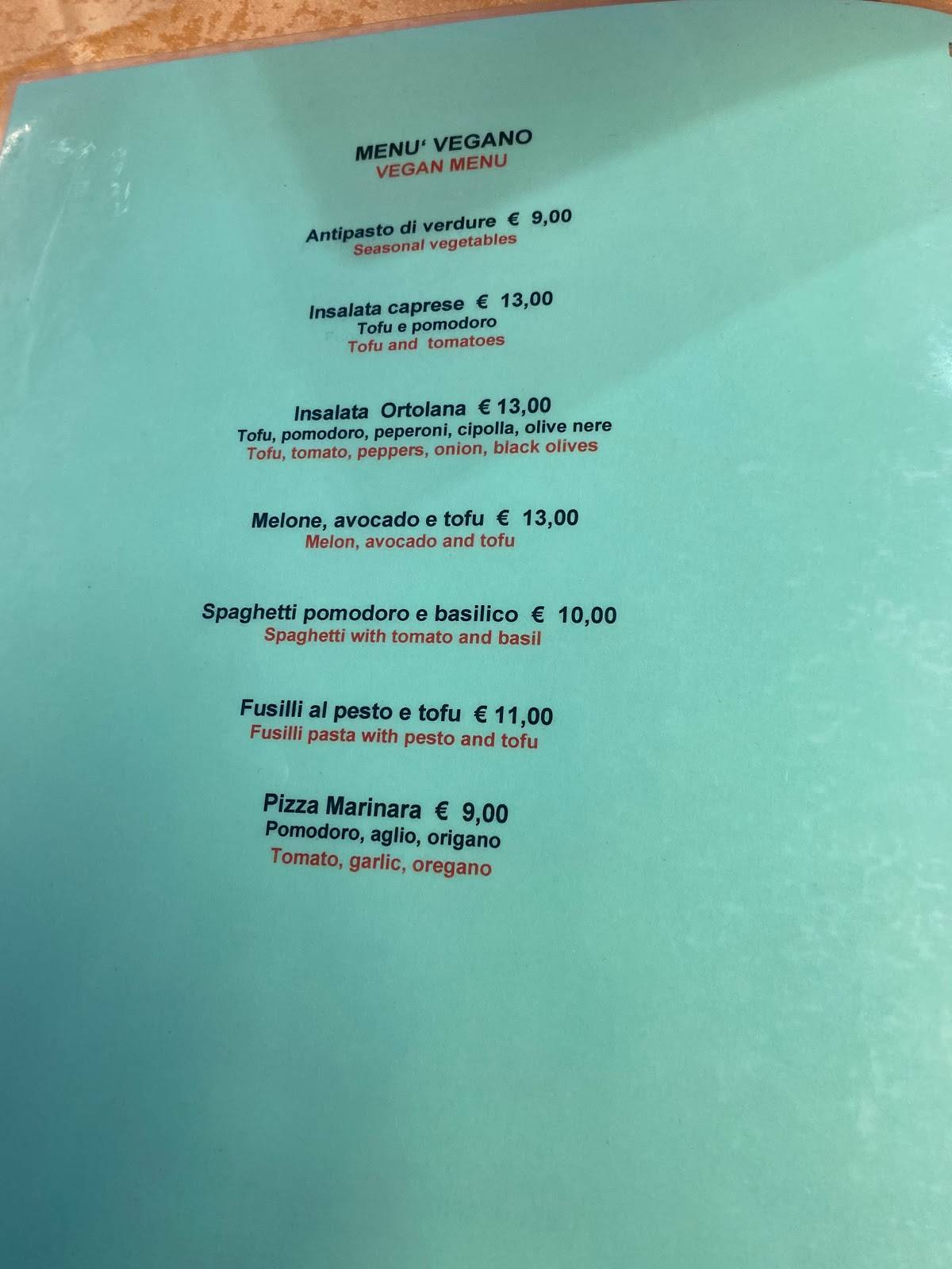 Menu at Fauno Bar, Sorrento