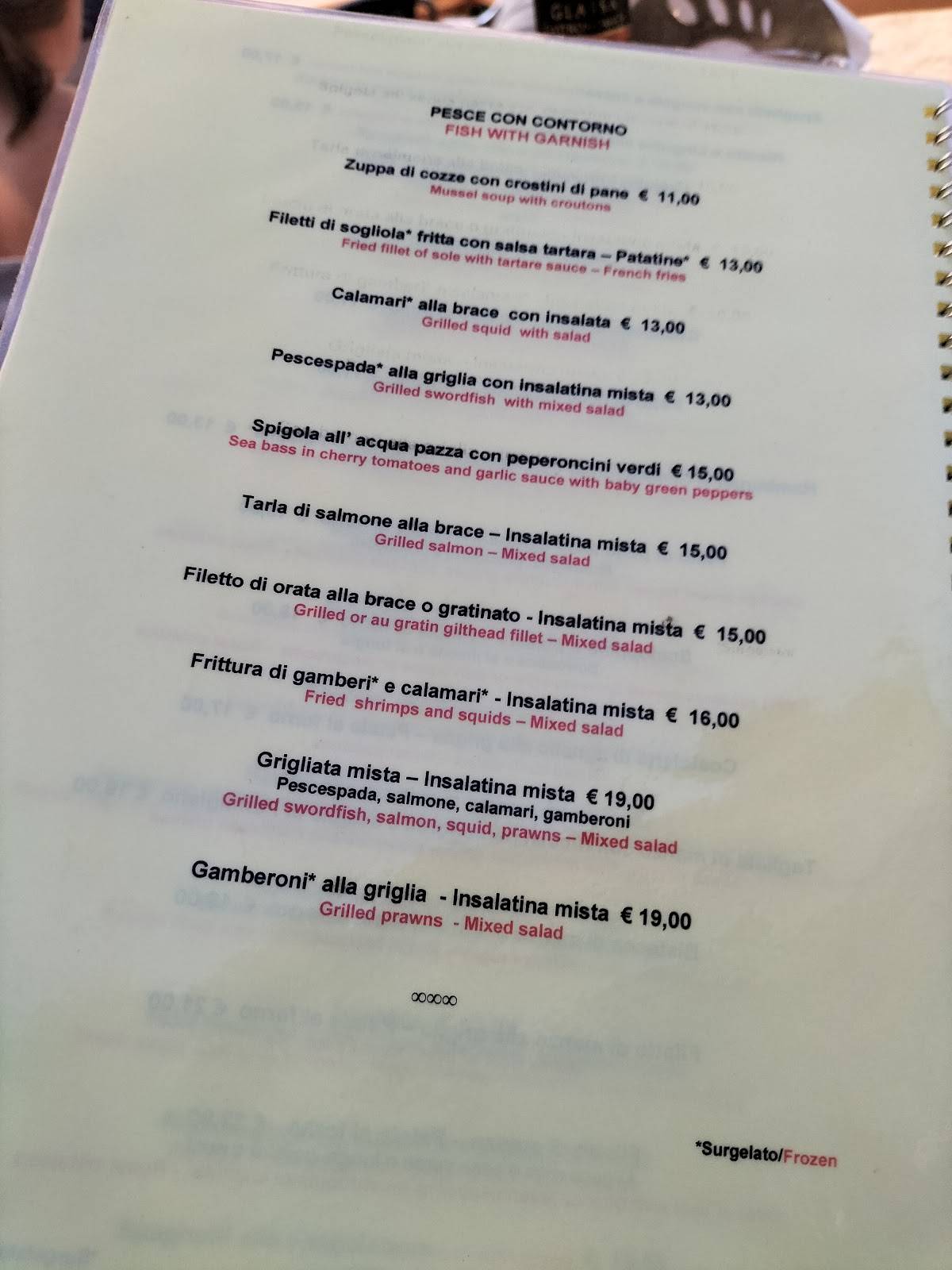 Menu at Fauno Bar, Sorrento