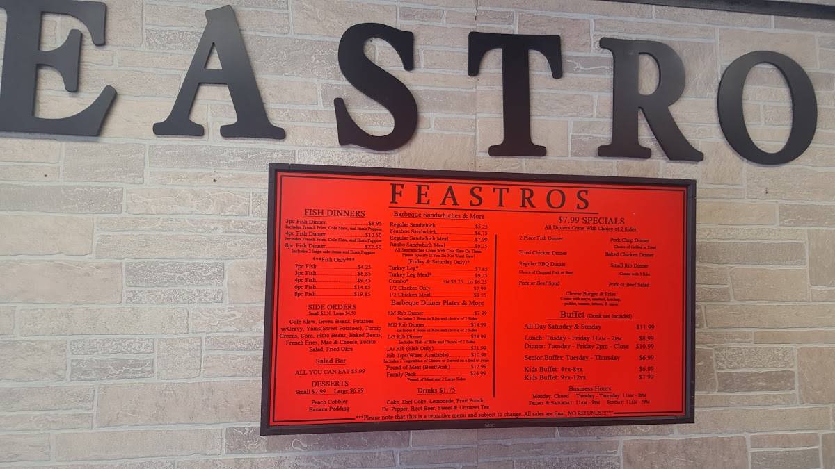 Menu at Feastros Fire and Grill BBQ, Sherwood