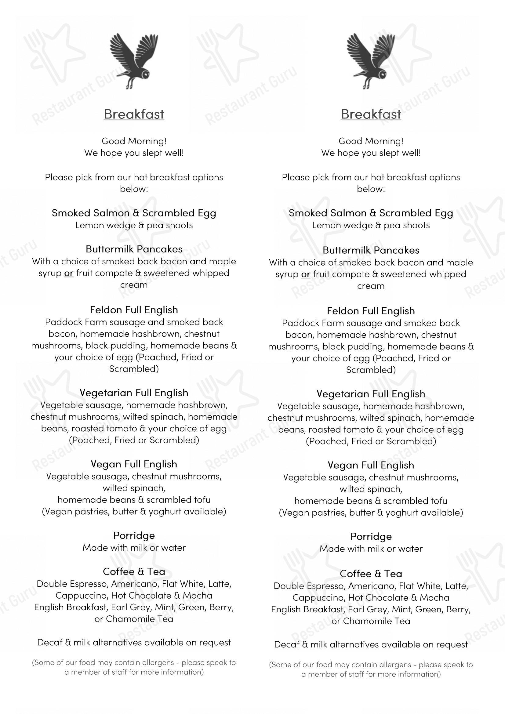 Menu at Feldon Valley club, Lower Brailes