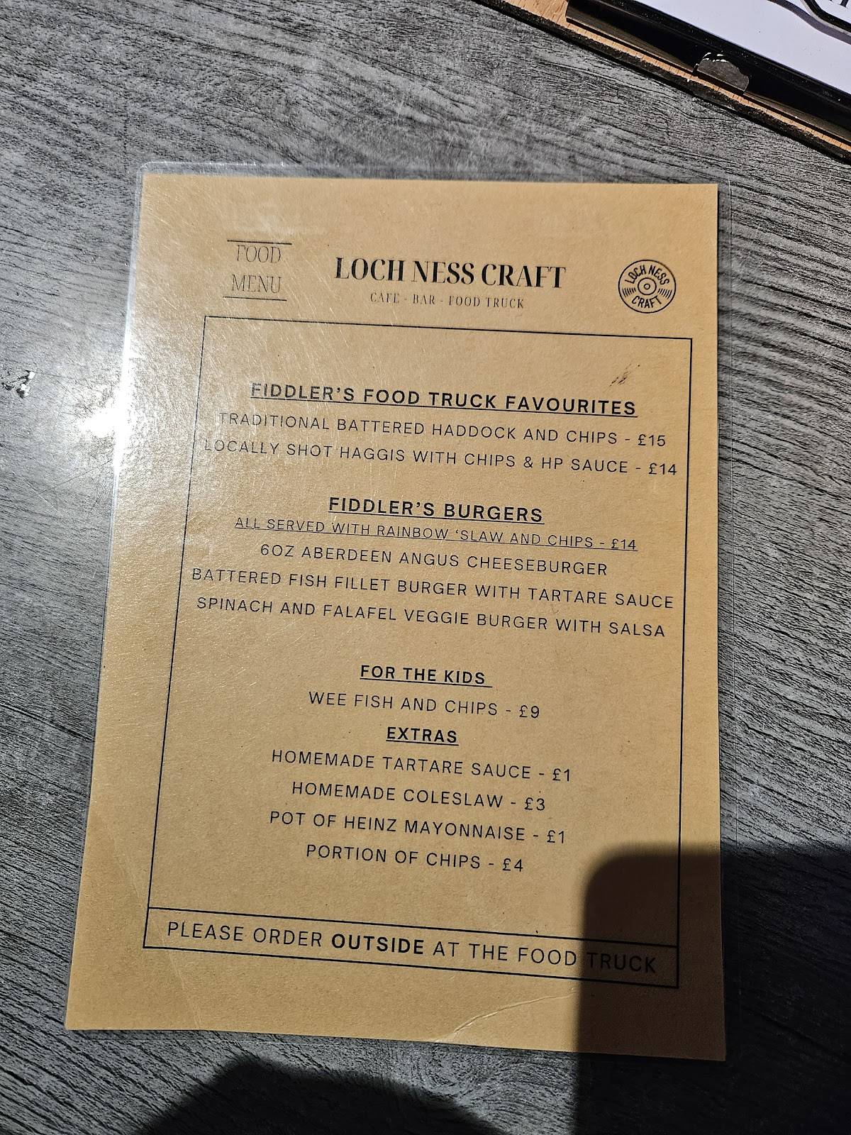 Menu at Fiddlers Highland Restaurant, Drumnadrochit
