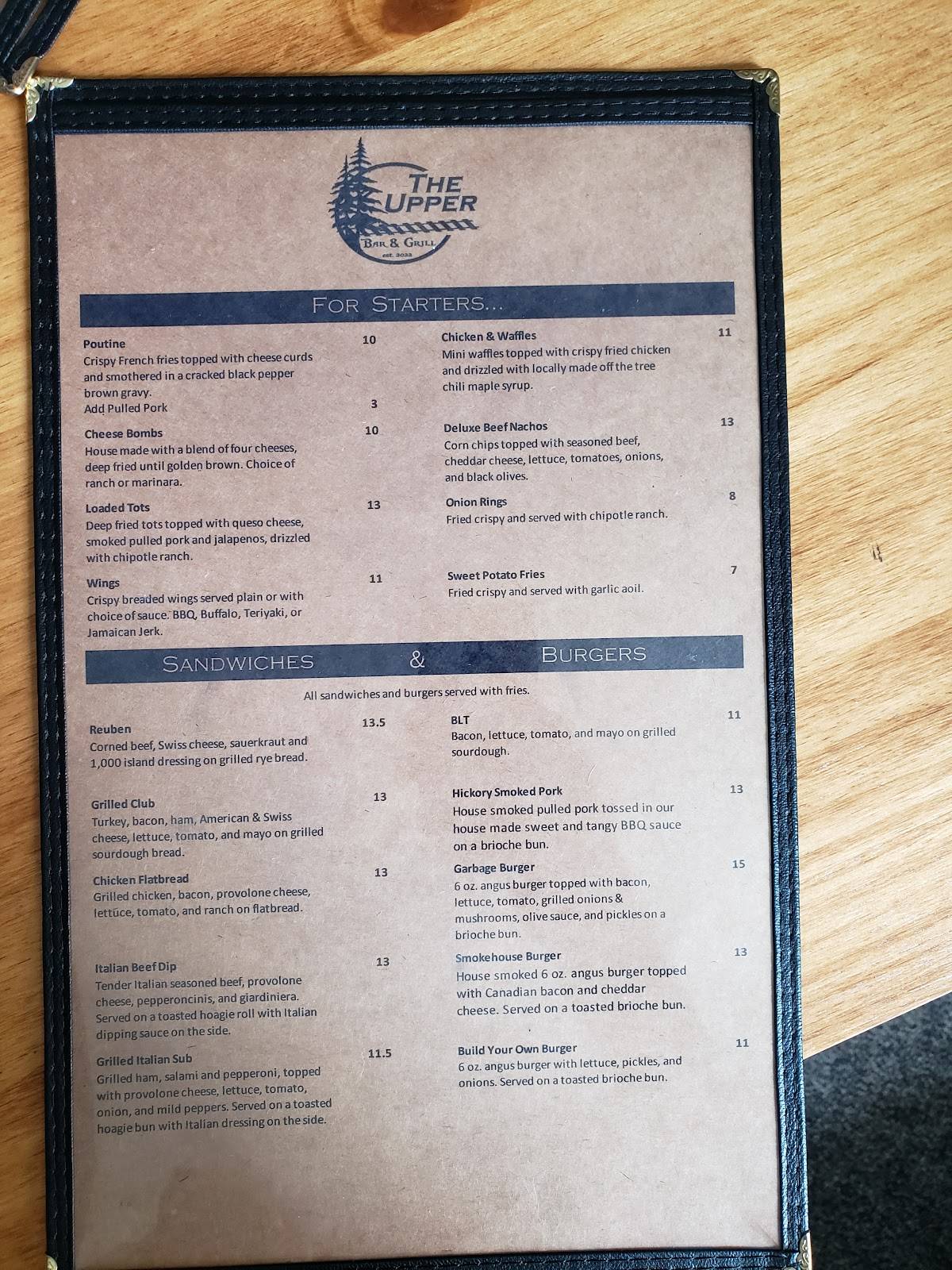Menu at The Upper Bar & Grill, Fife Lake