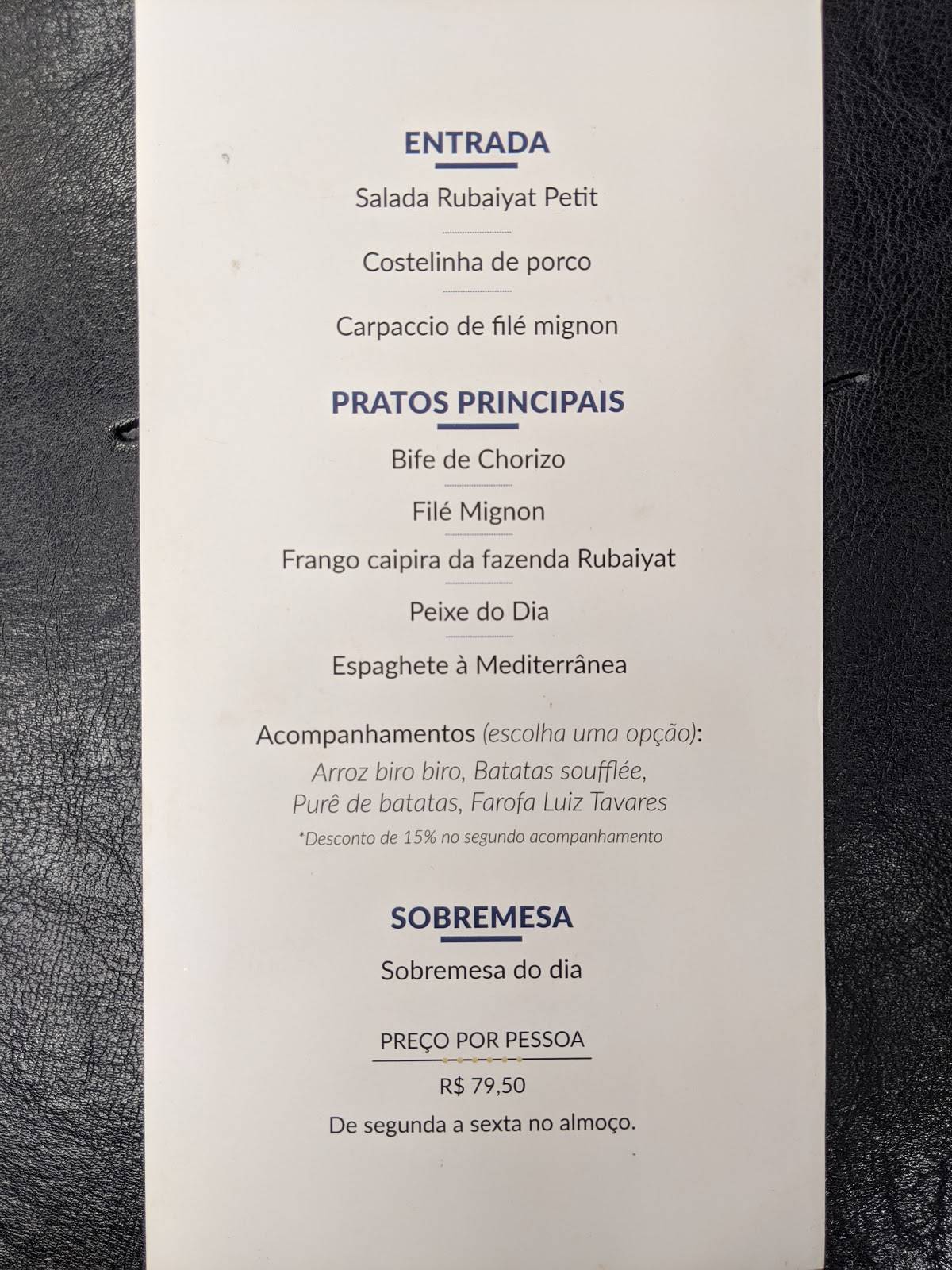 Menu at A Figueira Rubaiyat steakhouse, São Paulo