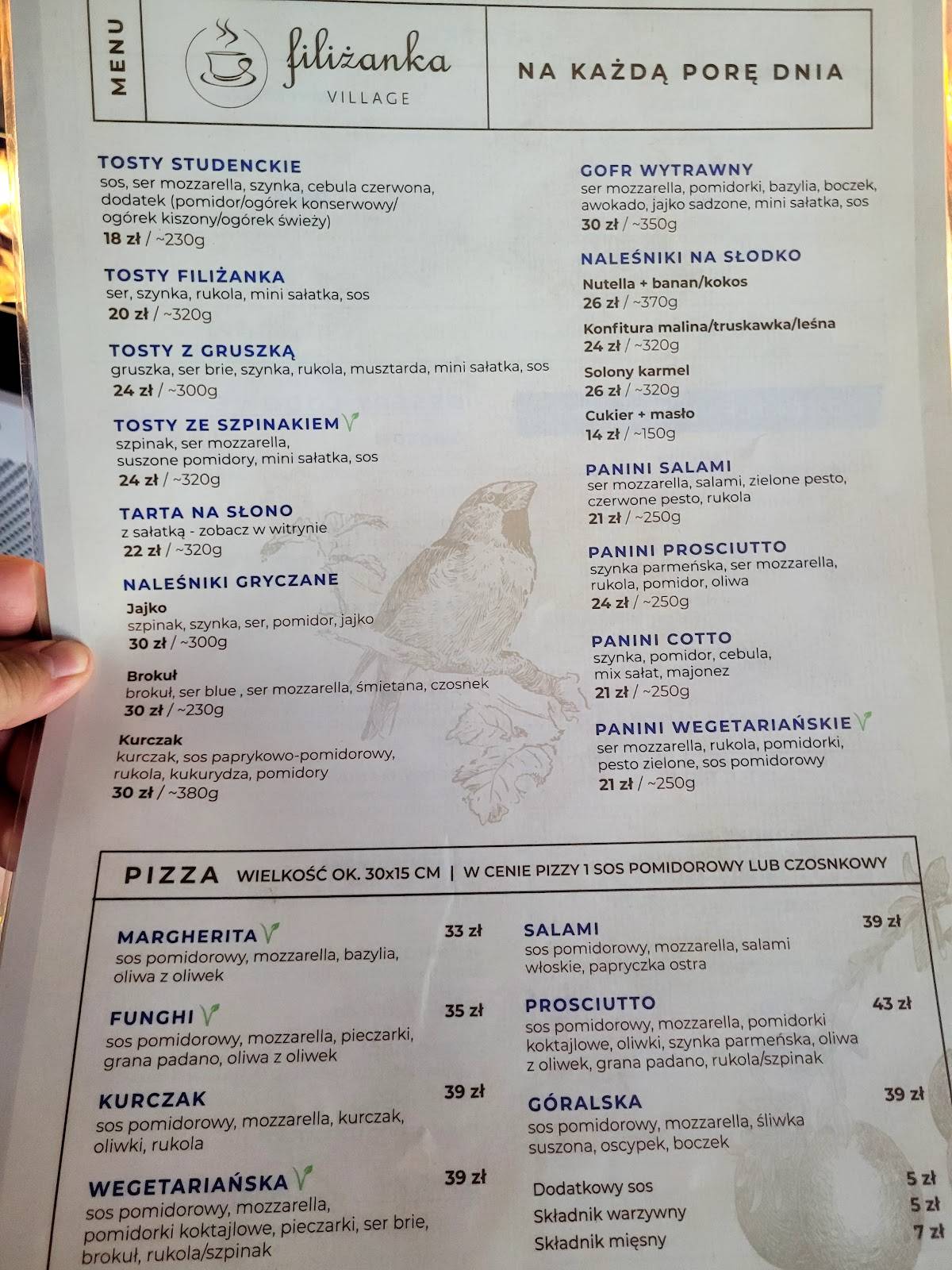 Menu at Filiżanka Village restaurant, Bogoniowice